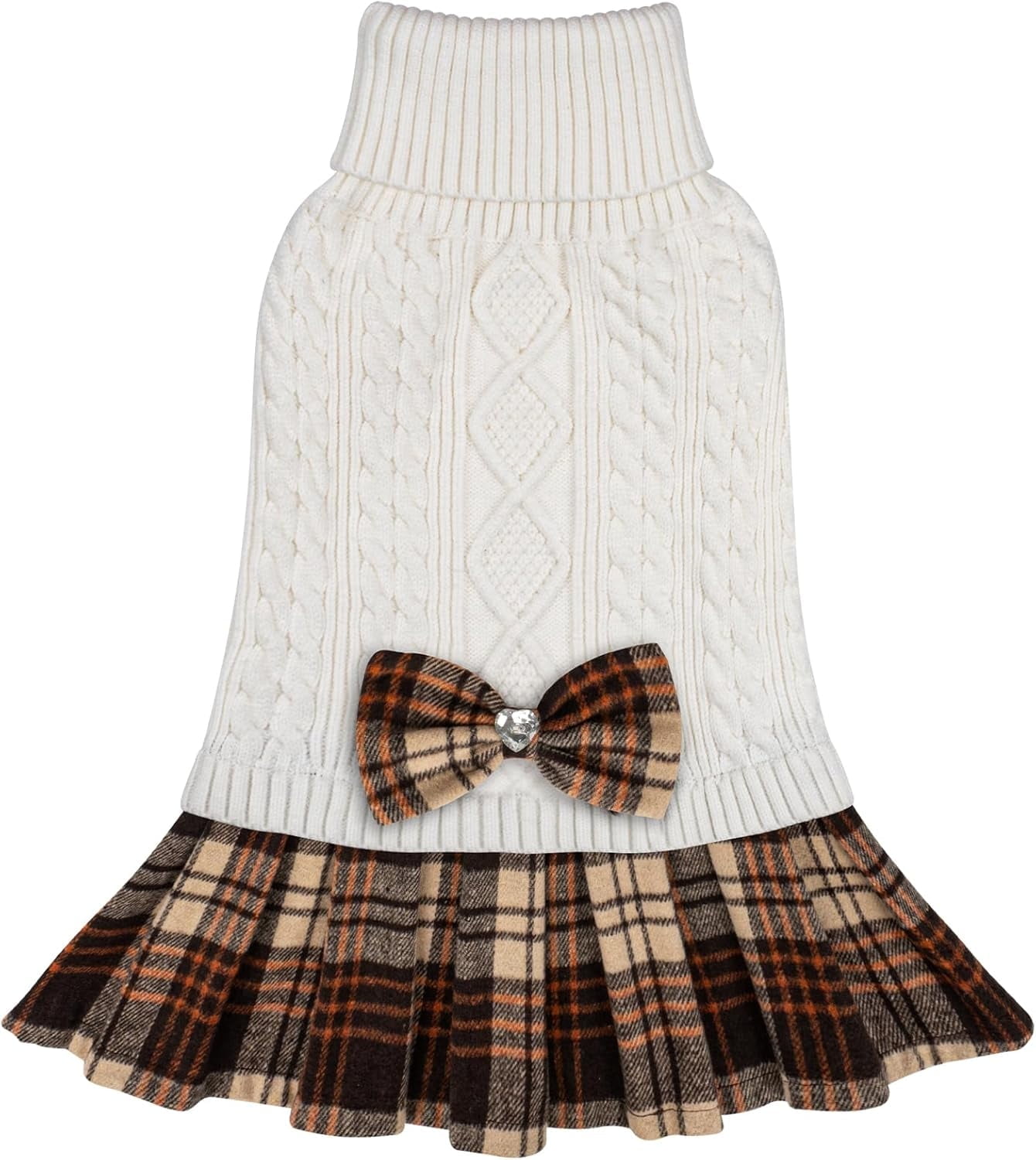 KYEESE Dog Sweater, White Turtleneck Sweater Dress with Bowtie, Dog ...