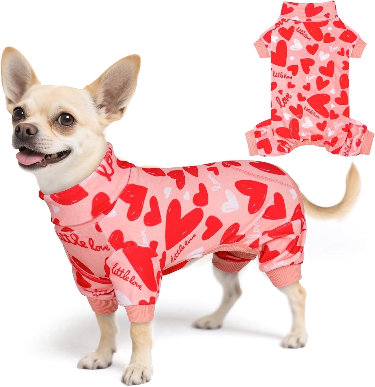 KYEESE Valentine's Day Dog Pajamas, Soft Heart Print PJs for Small and ...