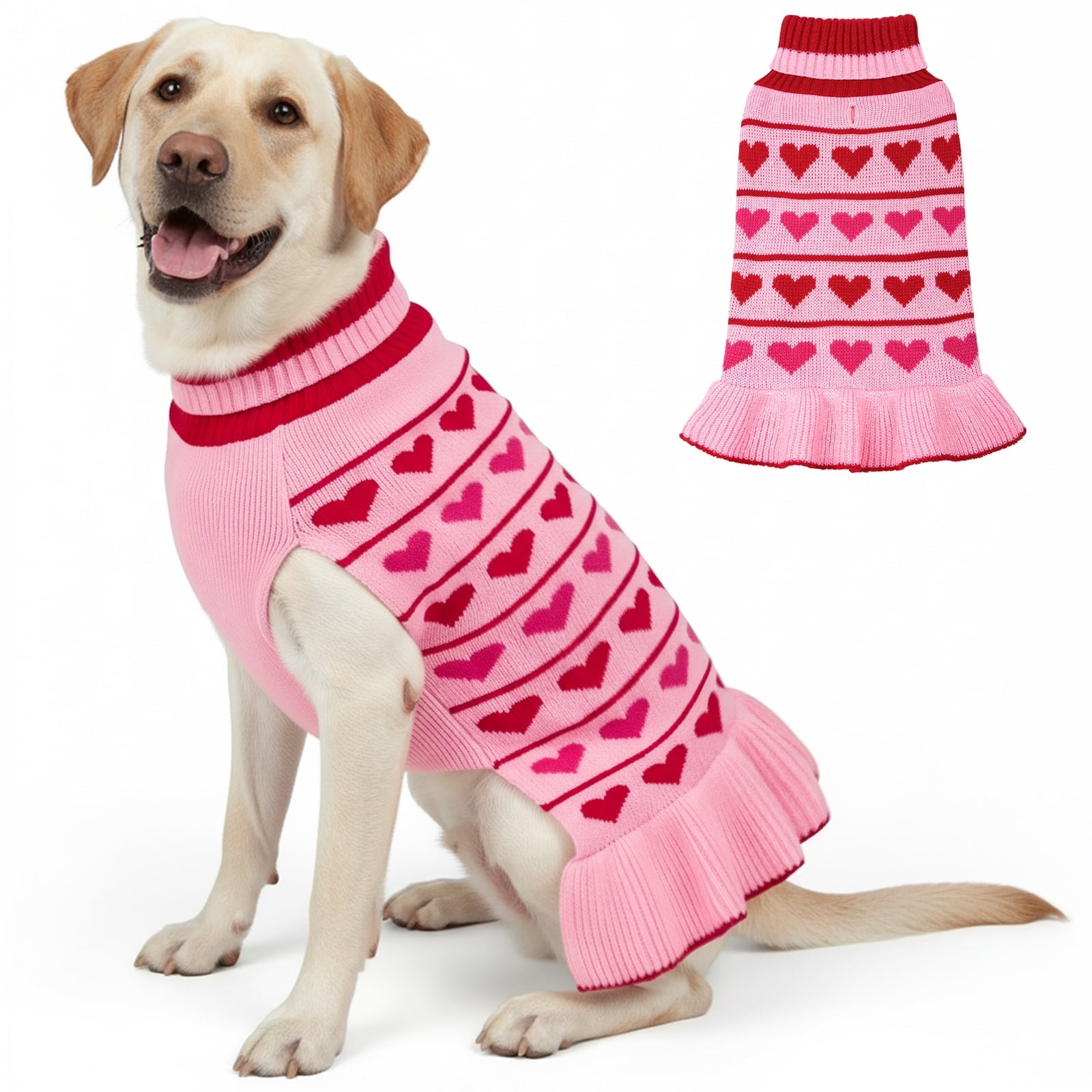 KYEESE Valentine's Day Dog Sweater with Leash Hole, Heart Sweaters ...