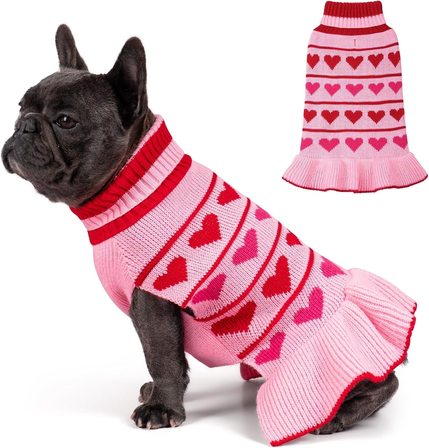 KYEESE Valentine's Day Dog Sweater with Leash Hole, Heart Sweaters ...
