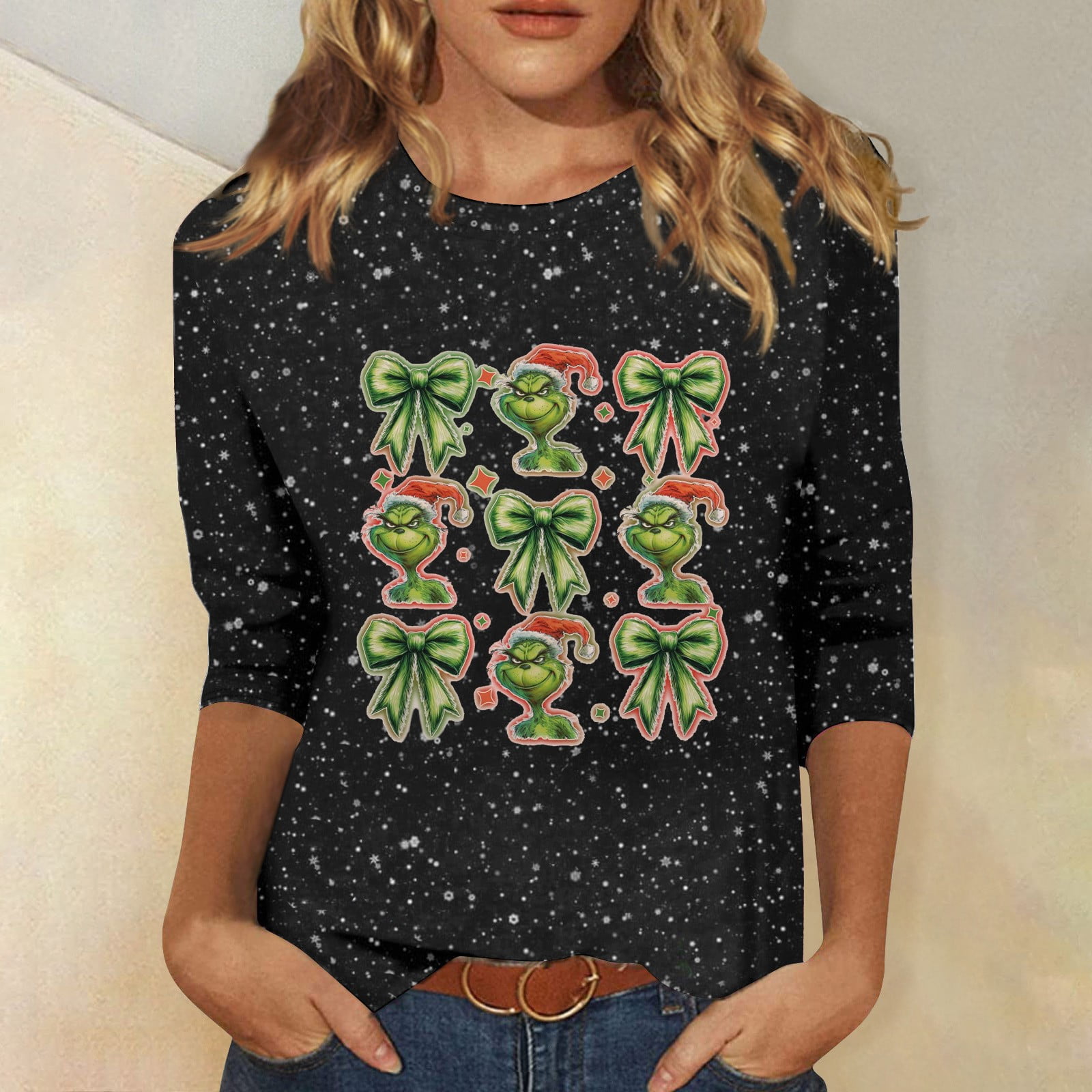 KYGABAK Grinch Christmas Shirts for Women 3/4 Sleeve,Grinch Christmas ...
