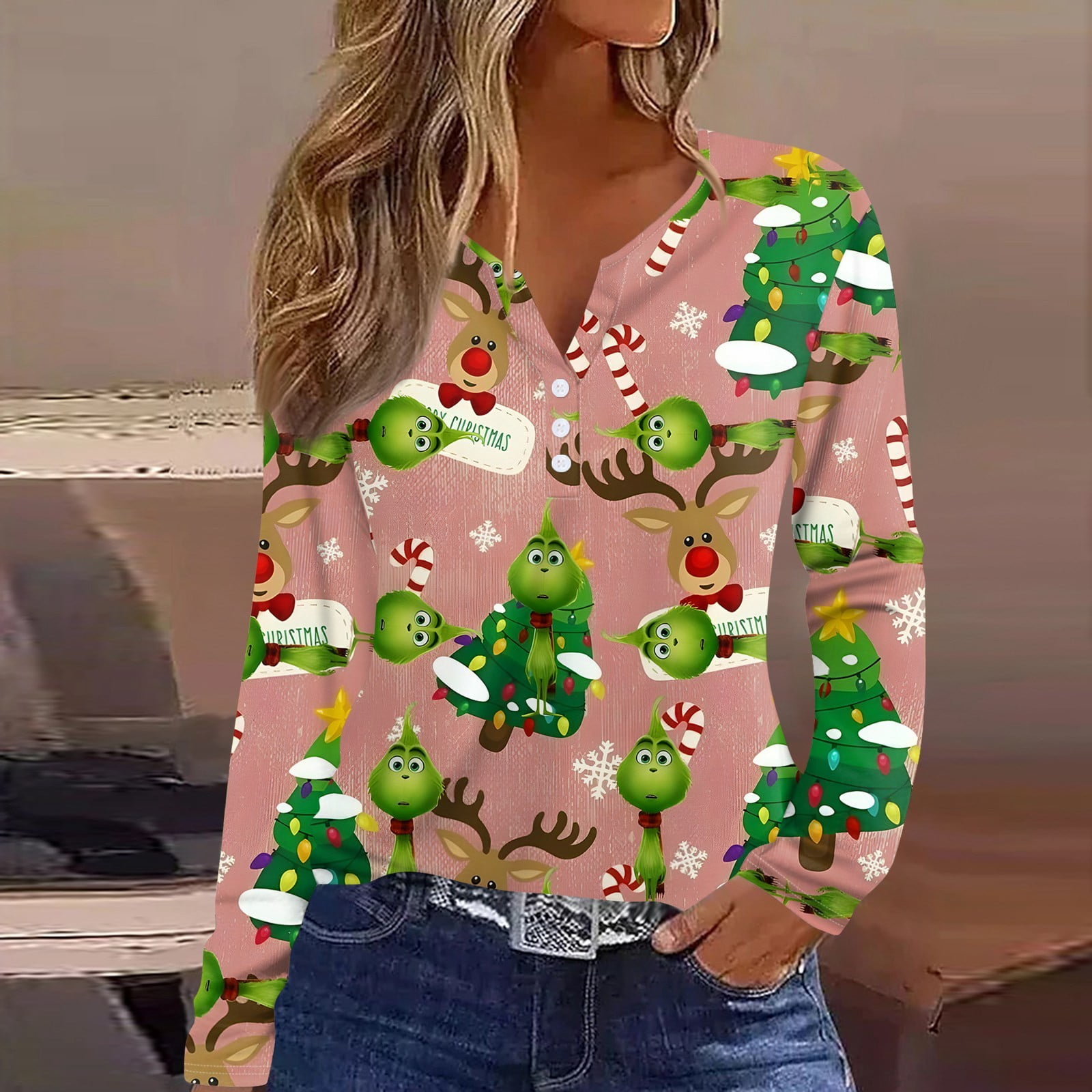 Kygabak Grinch Long Sleeve Christmas Shirts For Women Grinch