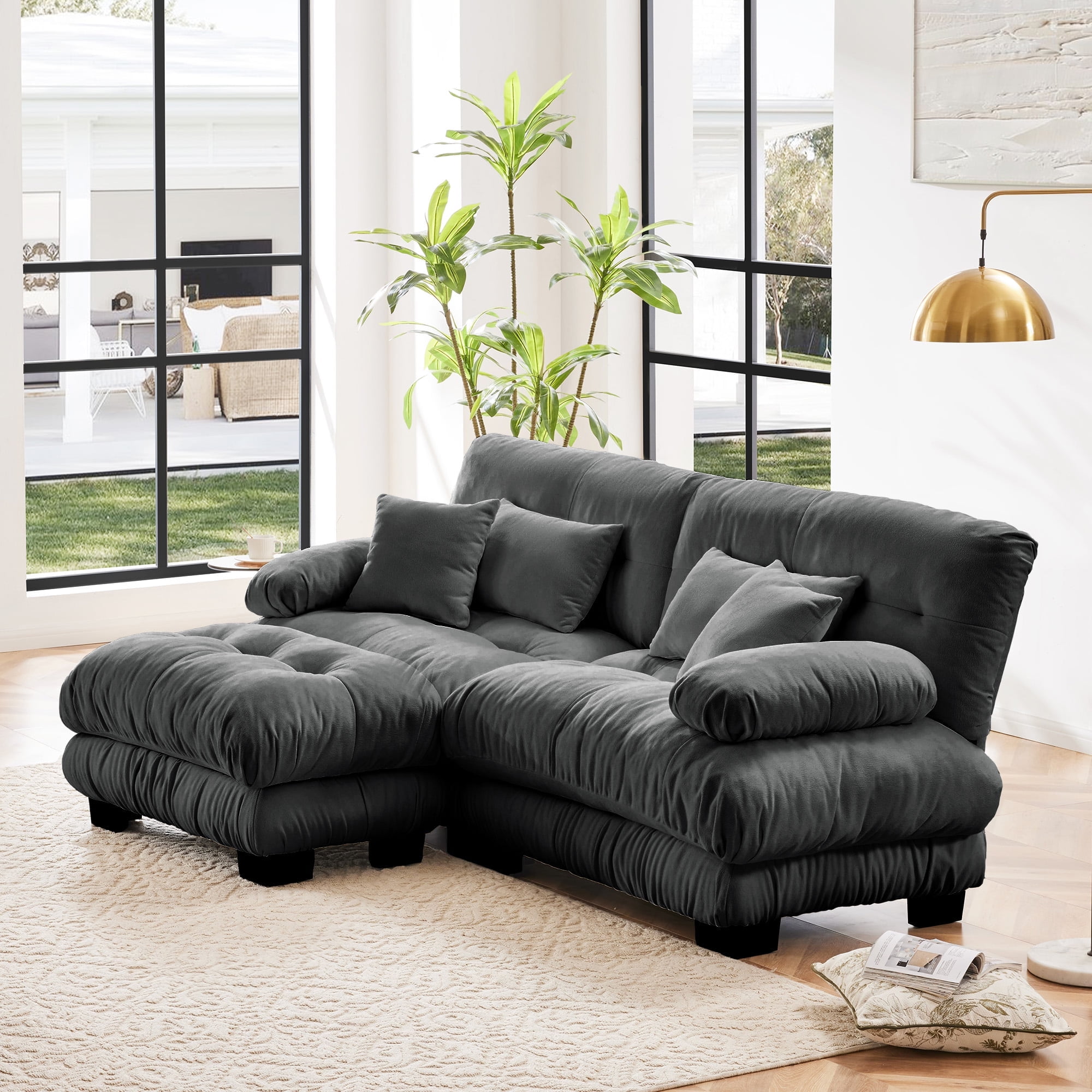 KYLE & KAY 94"L Shape Sofa, Chenille 2 Seater Cloud Couch with 4 Soft ...