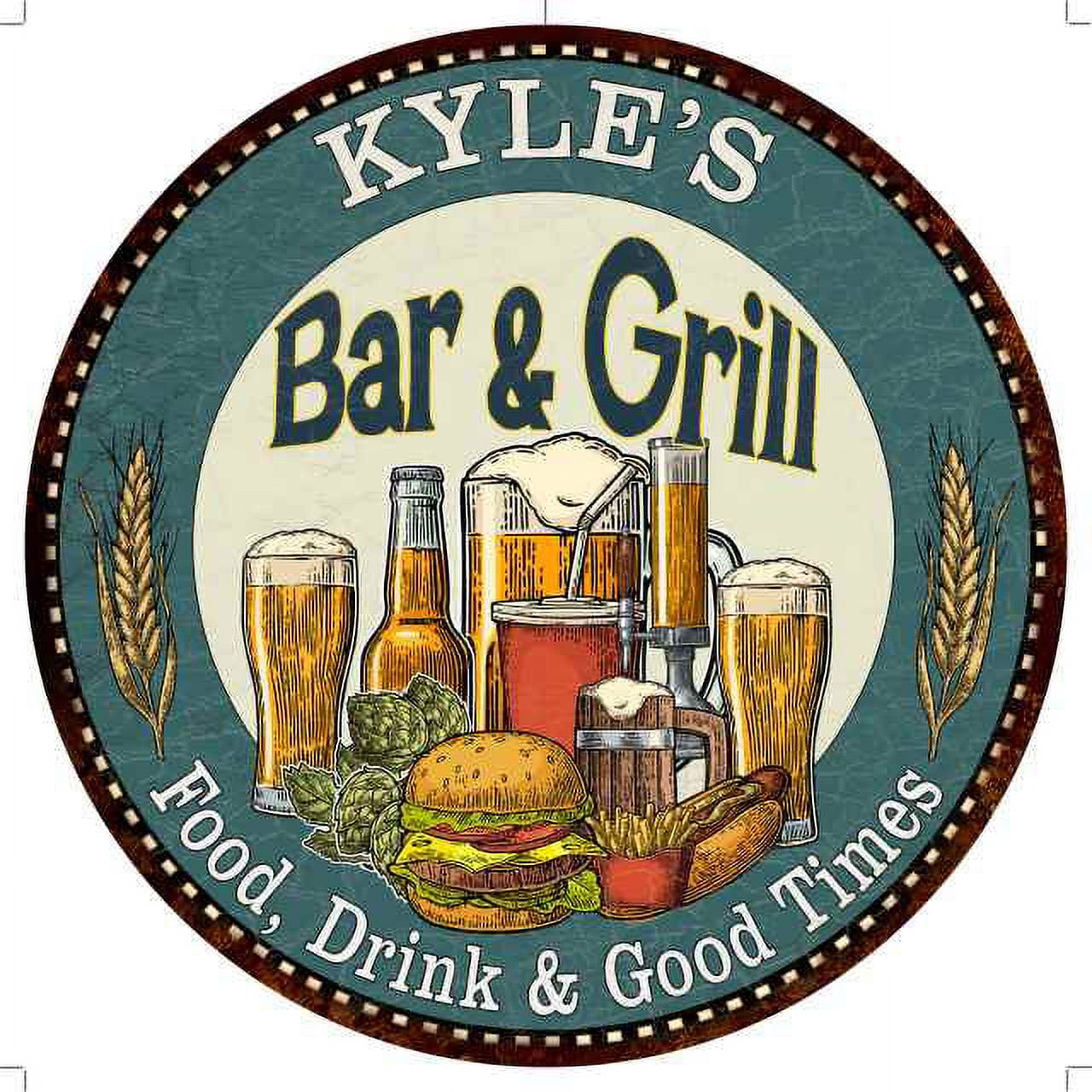 KYLE'S Bar and Grill 14" Round Metal Sign Kitchen Wall Decor ...