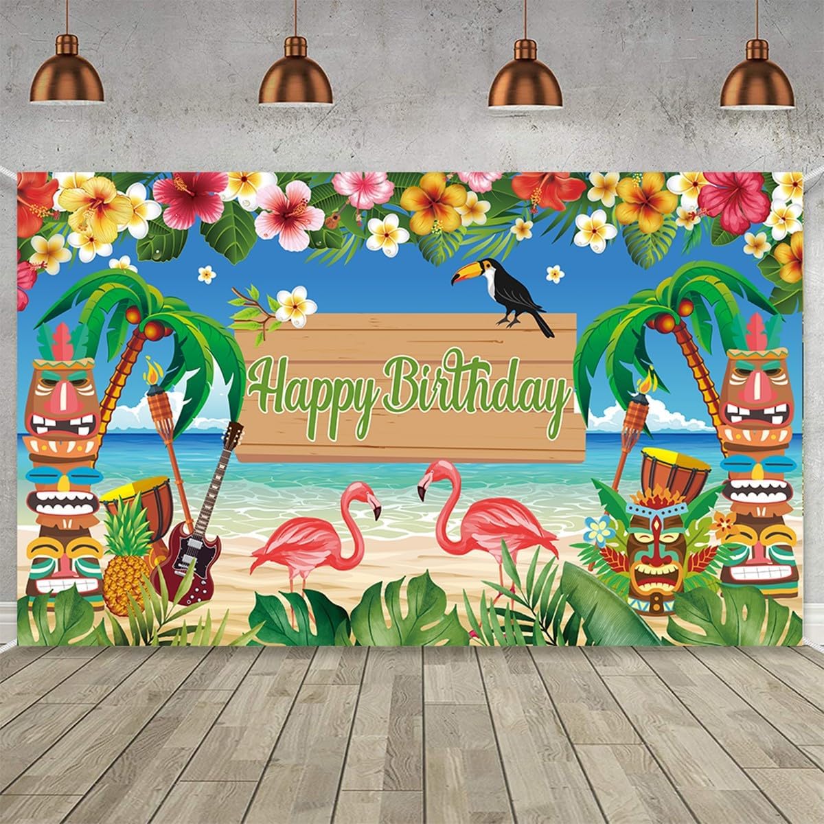 KYMY Large Hawaiian Luau Happy Birthday Backdrop Banner, Summer Floral ...