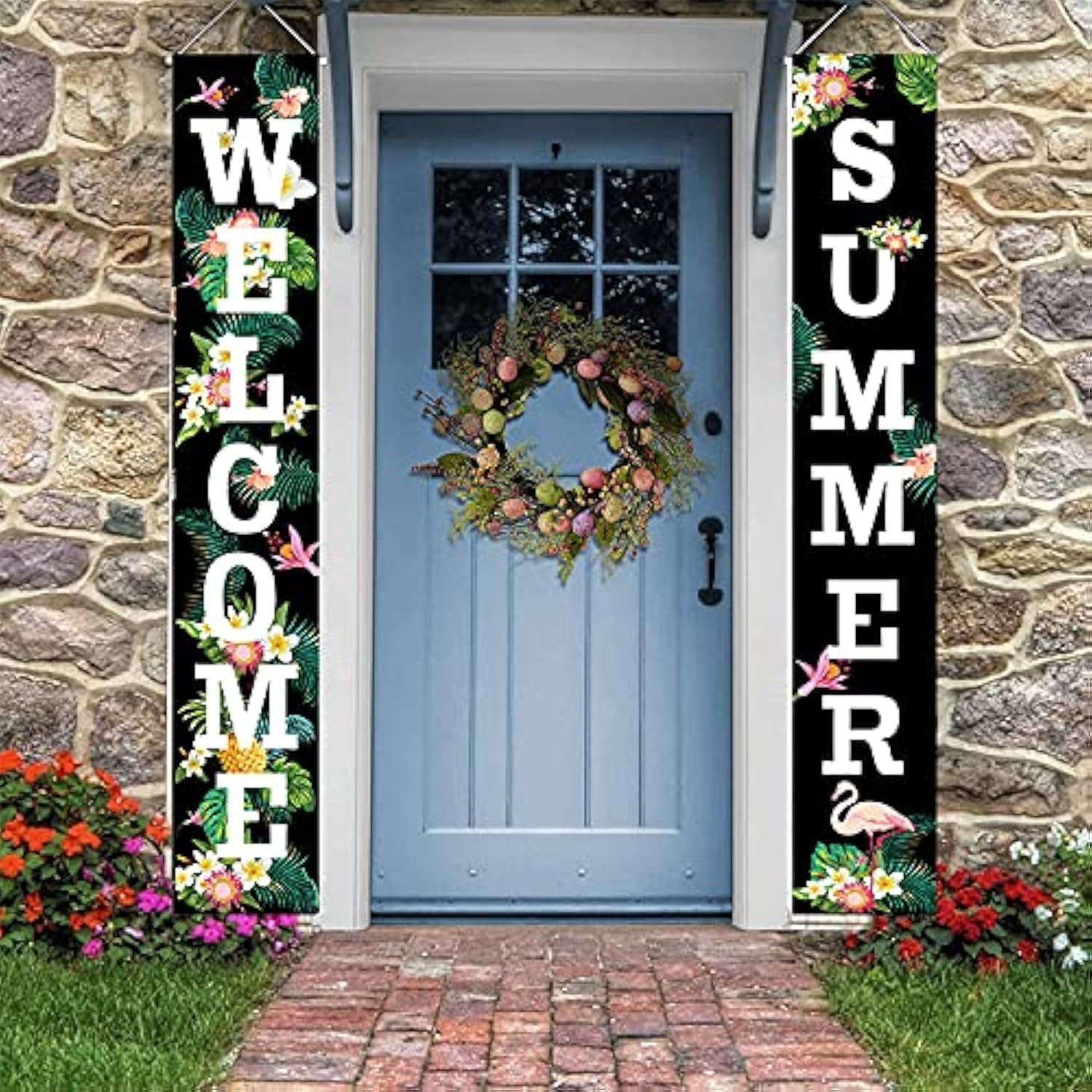 KYMY Welcome Summer Porch RRF12 Sign, Floral Flamingo Welcome Summer ...