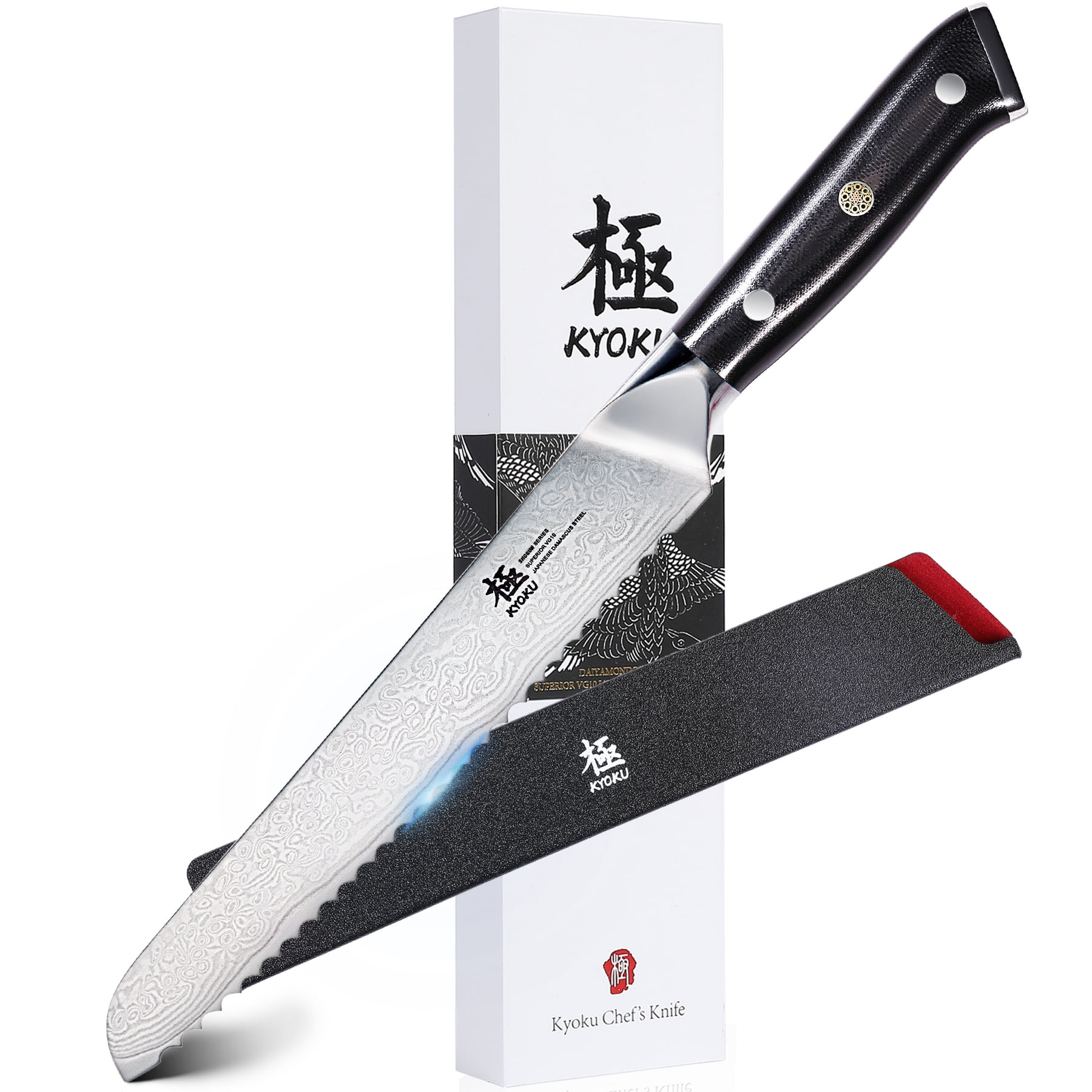KYOKU Bread Knife, Shogun Series 8" Japanese VG10 Damascus Steel Blade ...