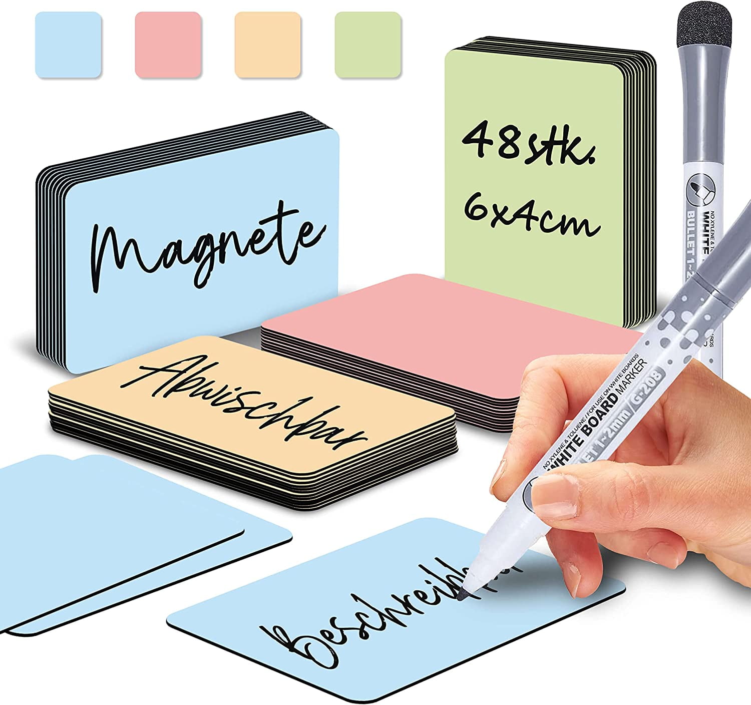KYONANO Dry Erase Magnetic Strips, 48 Pieces, 6x4 cm, Writable, Self ...
