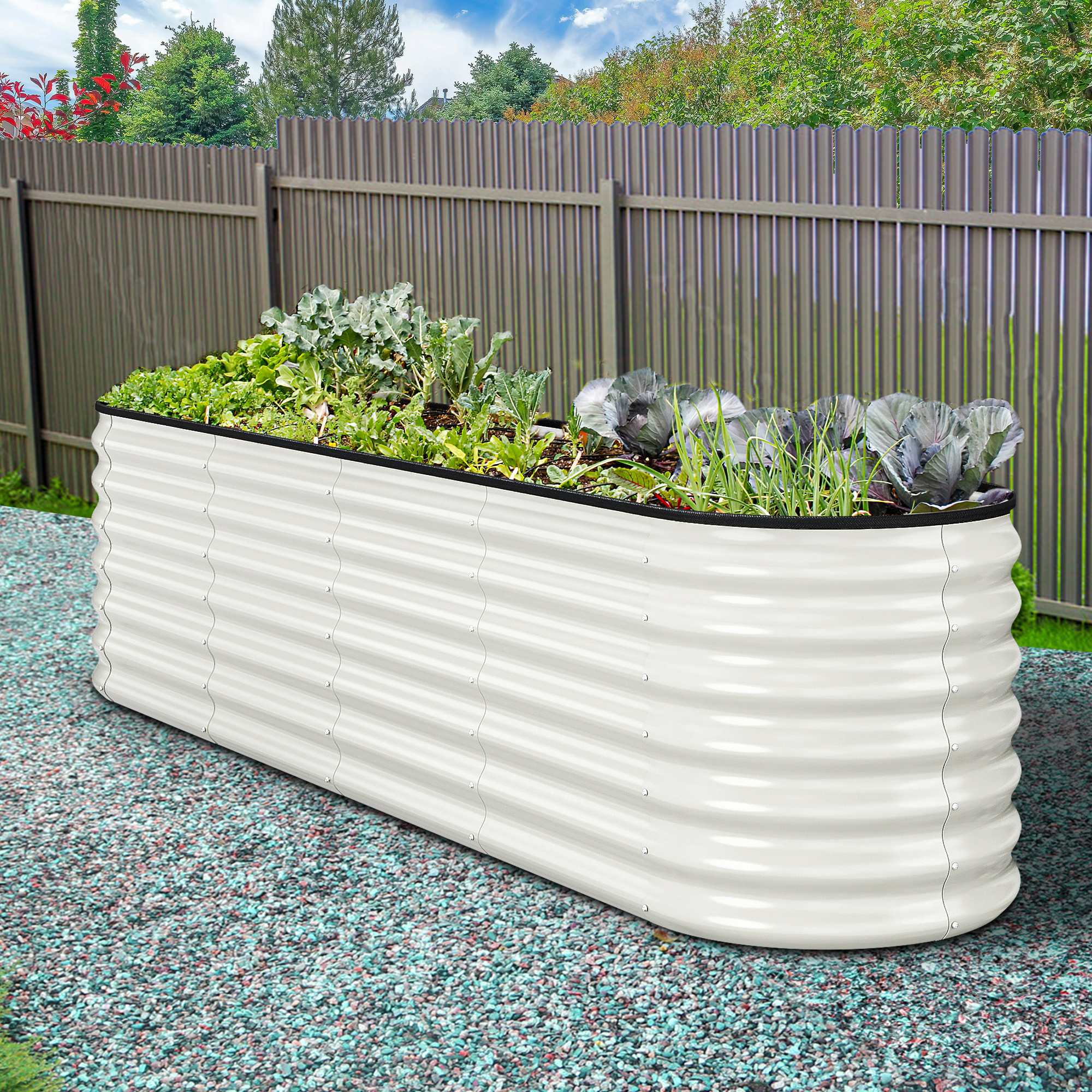 KYUTR 8x2x2ft Metal Raised Garden Bed, Oval Outdoor Deep Root Planter ...