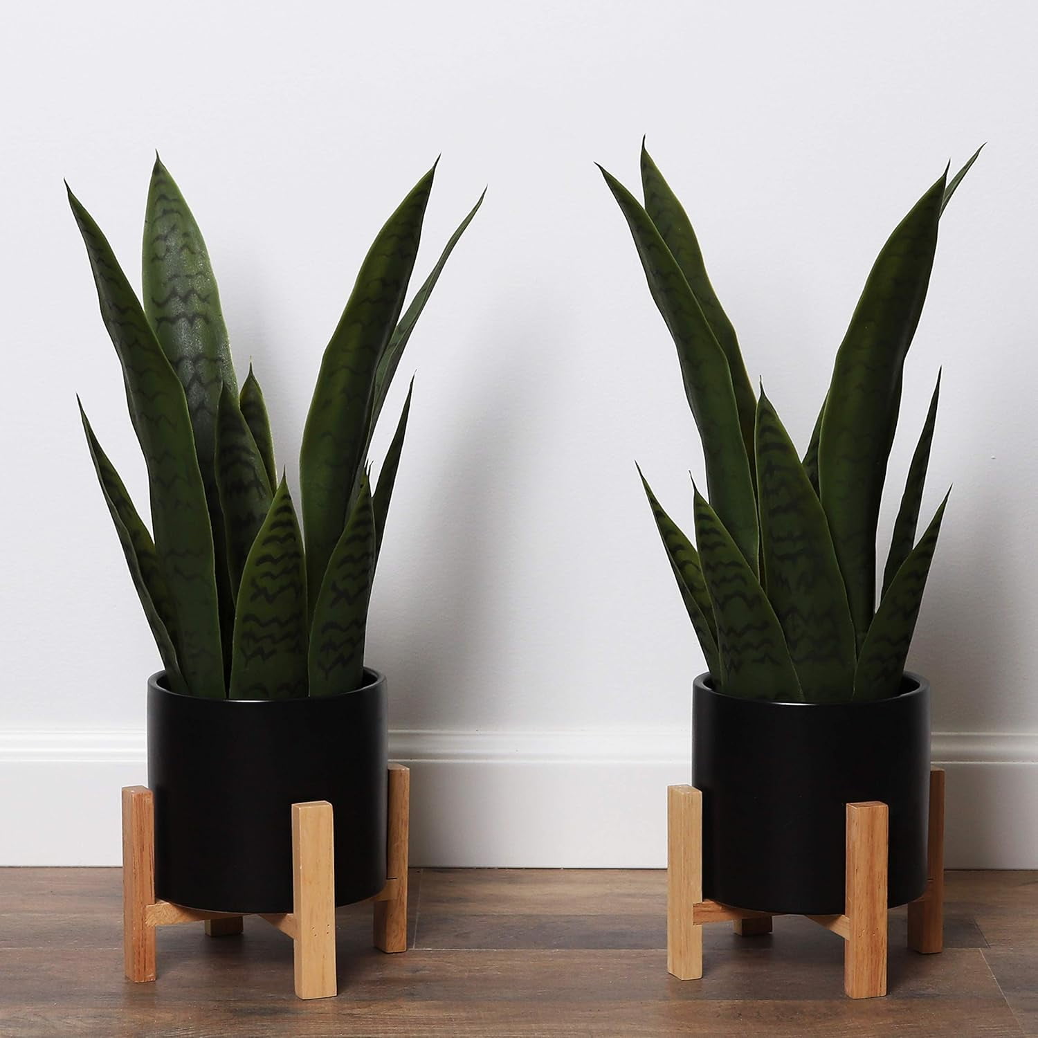 KYUTR Artificial Snake Plant with Mid Century Plant Stand - Sansevieria ...