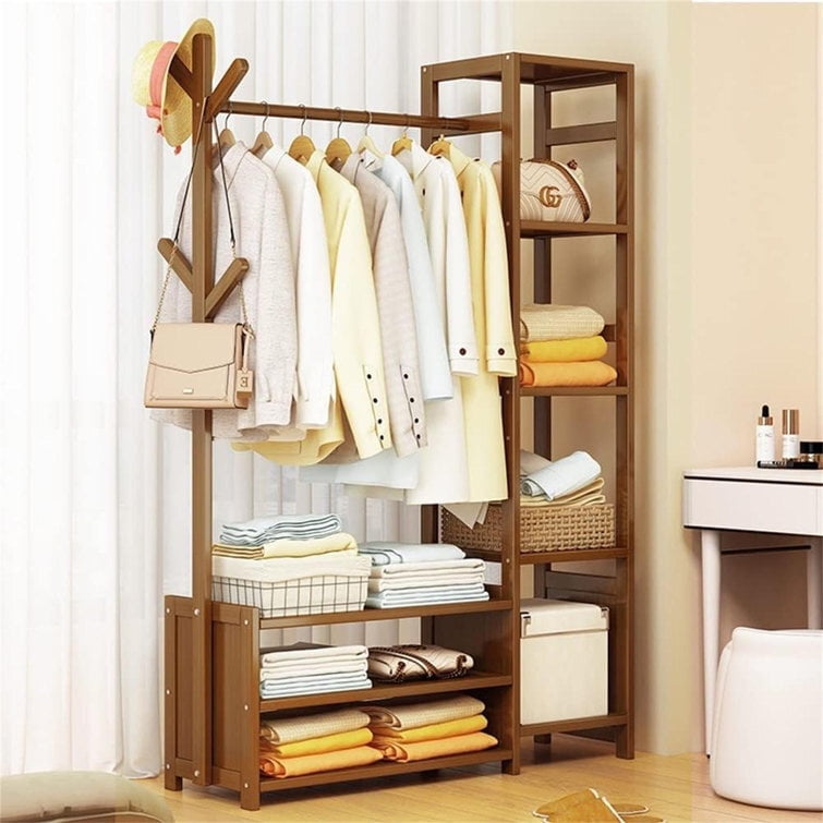 KYUTR Bamboo Clothes Rack,entryway Hall Tree,Clothes Rack with 2 ...