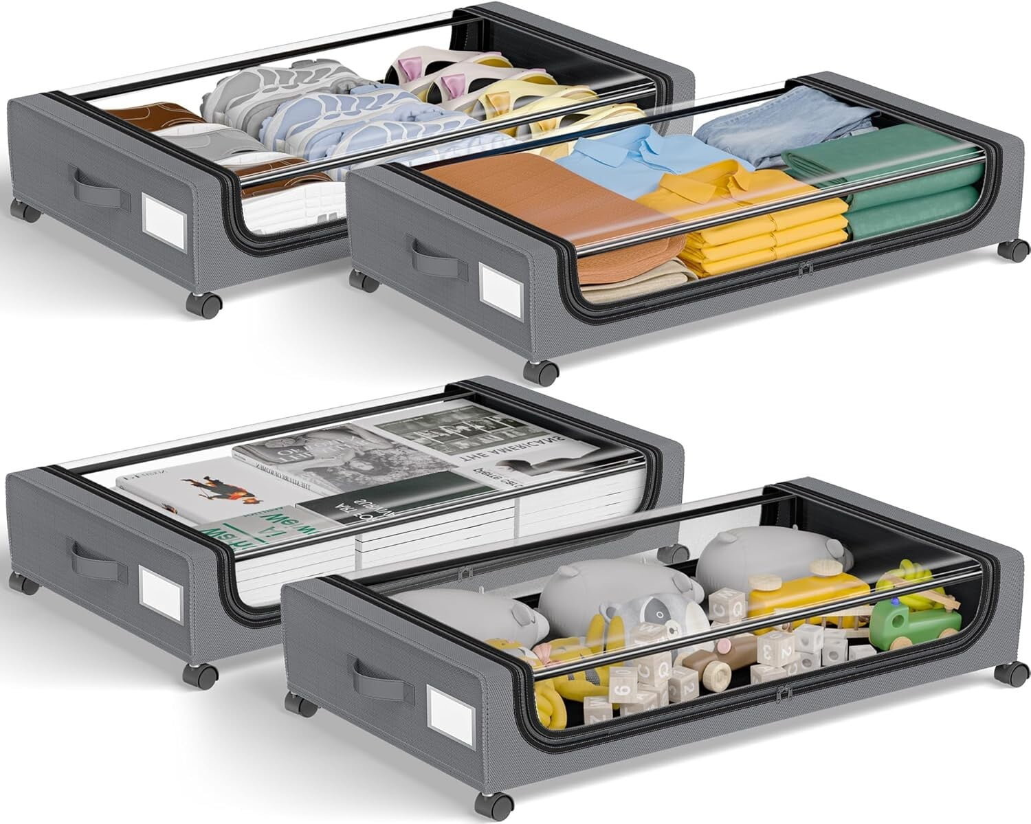 KYUTR Under Bed Storage with Wheels: XXL Underbed Storage Containers with Lids - Rolling Bins ...