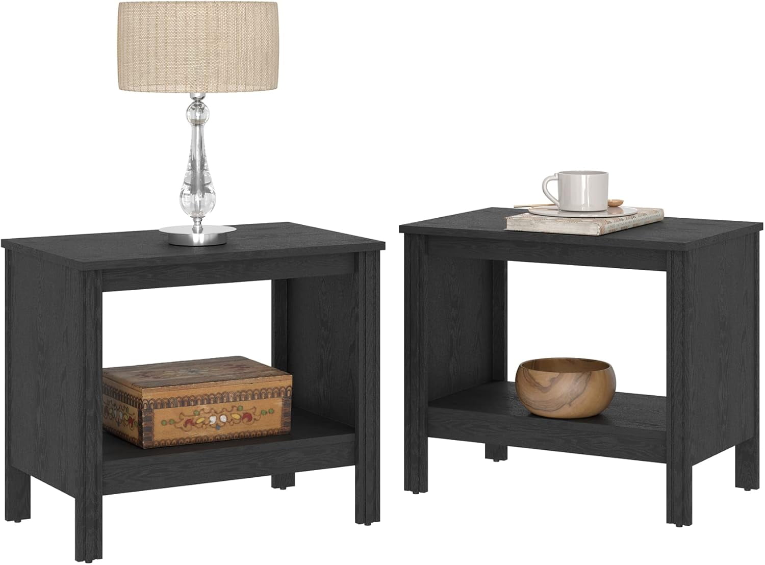 KYUTR Black End Tables Set of 2, Small Square Side Table for Living ...