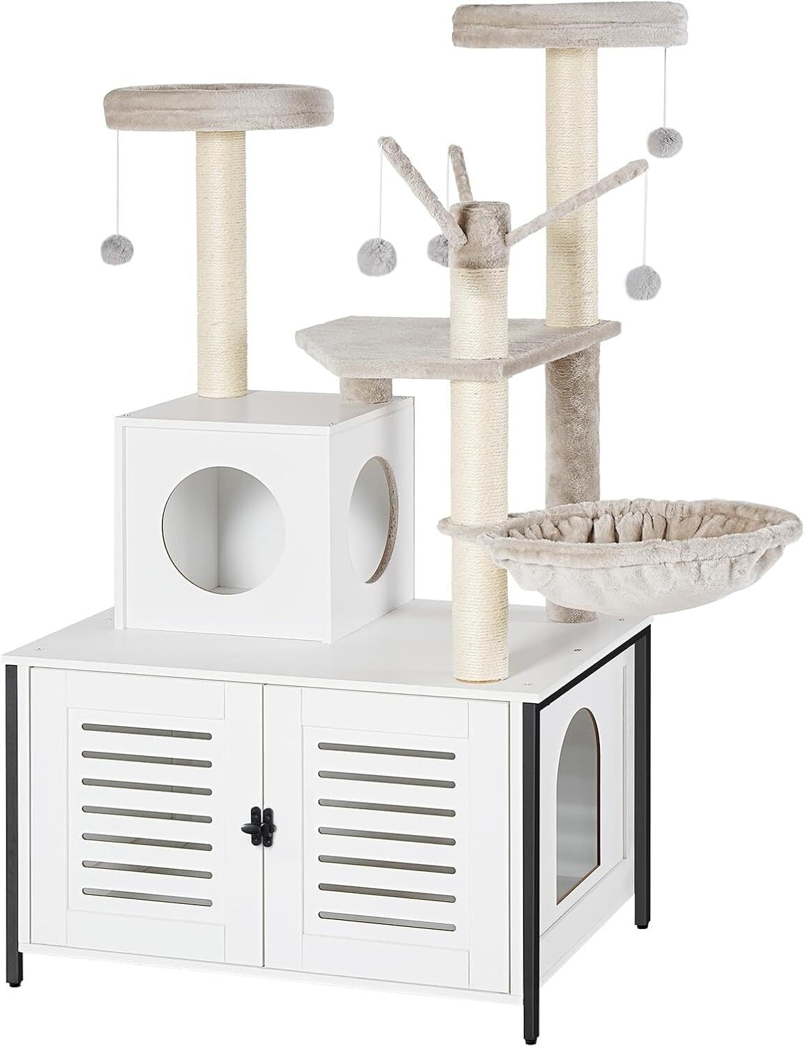 KYUTR Cat Tree with Litter Box Enclosure, Tall Wooden Cat Tower with ...