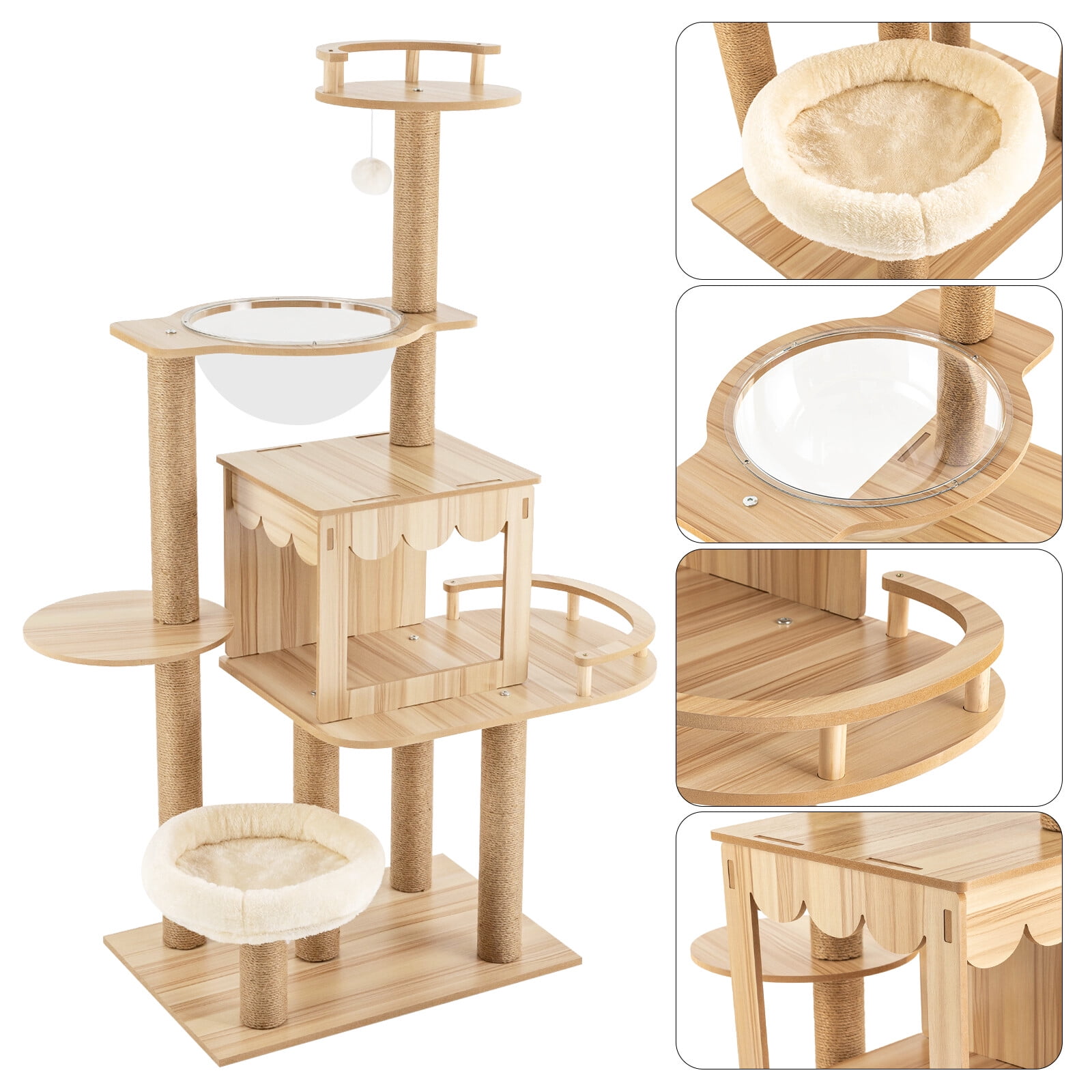KYUTR Cat Tree Tower Multi-Level Cat Climbing Frame 54 -Inch Modern MDF ...