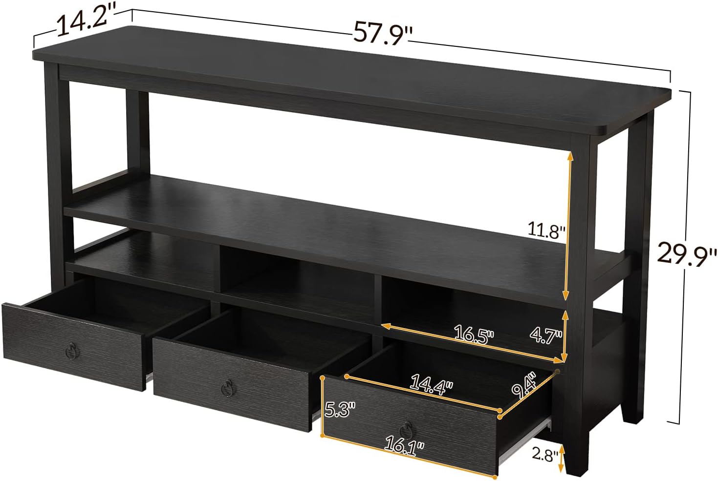 KYUTR Console Table with 3 Bottom Drawers, Sofa Side Table Entryway ...