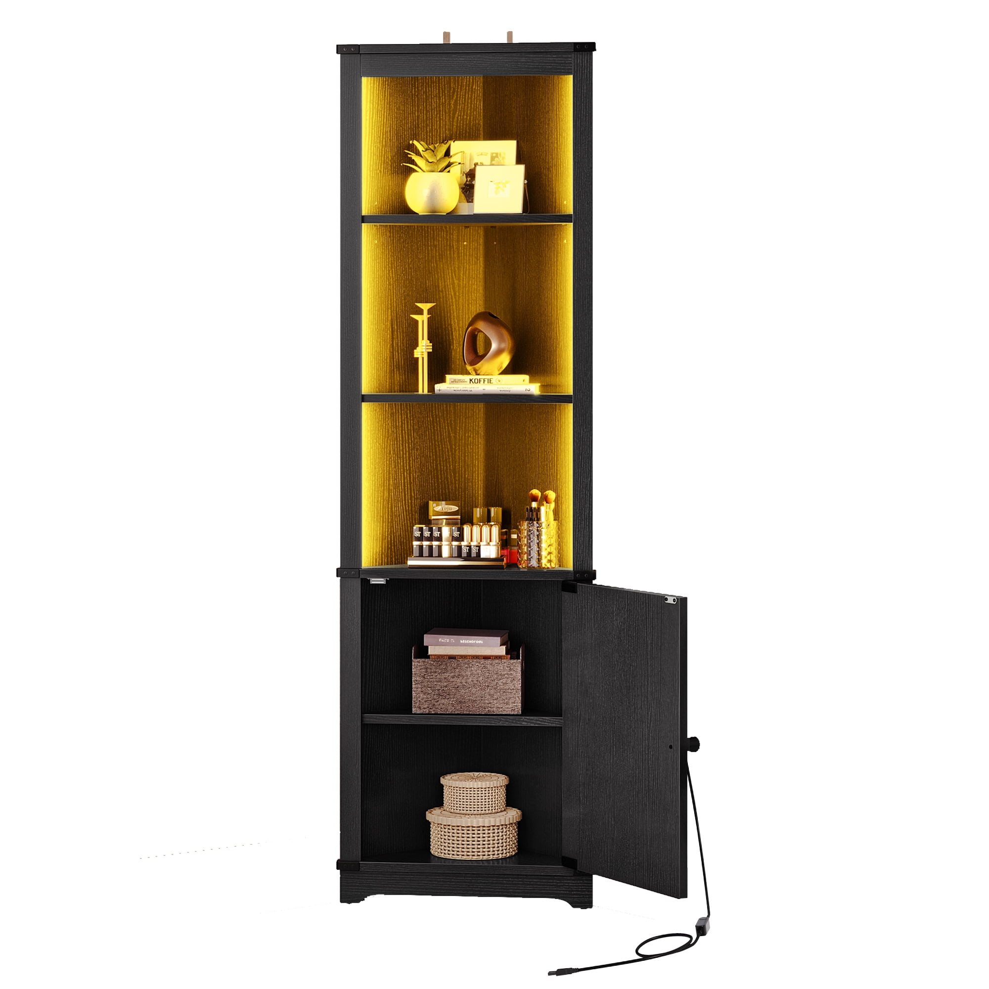 KYUTR Corner Storage Cabinet with LED Light, Farmhouse Tall Corner ...