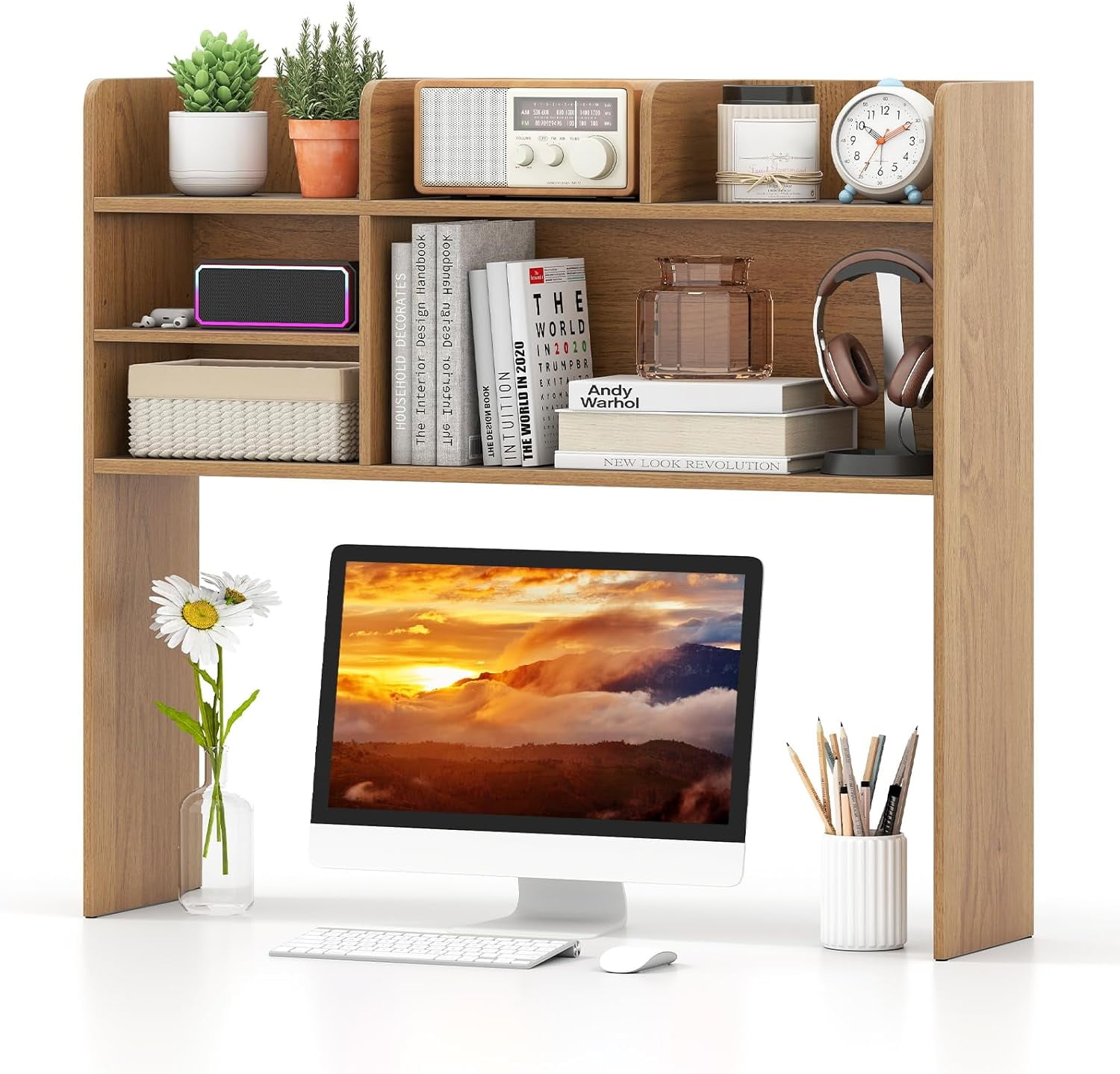 KYUTR Desktop Bookshelf for Computer Up to 32”, 37” Countertop Storage ...