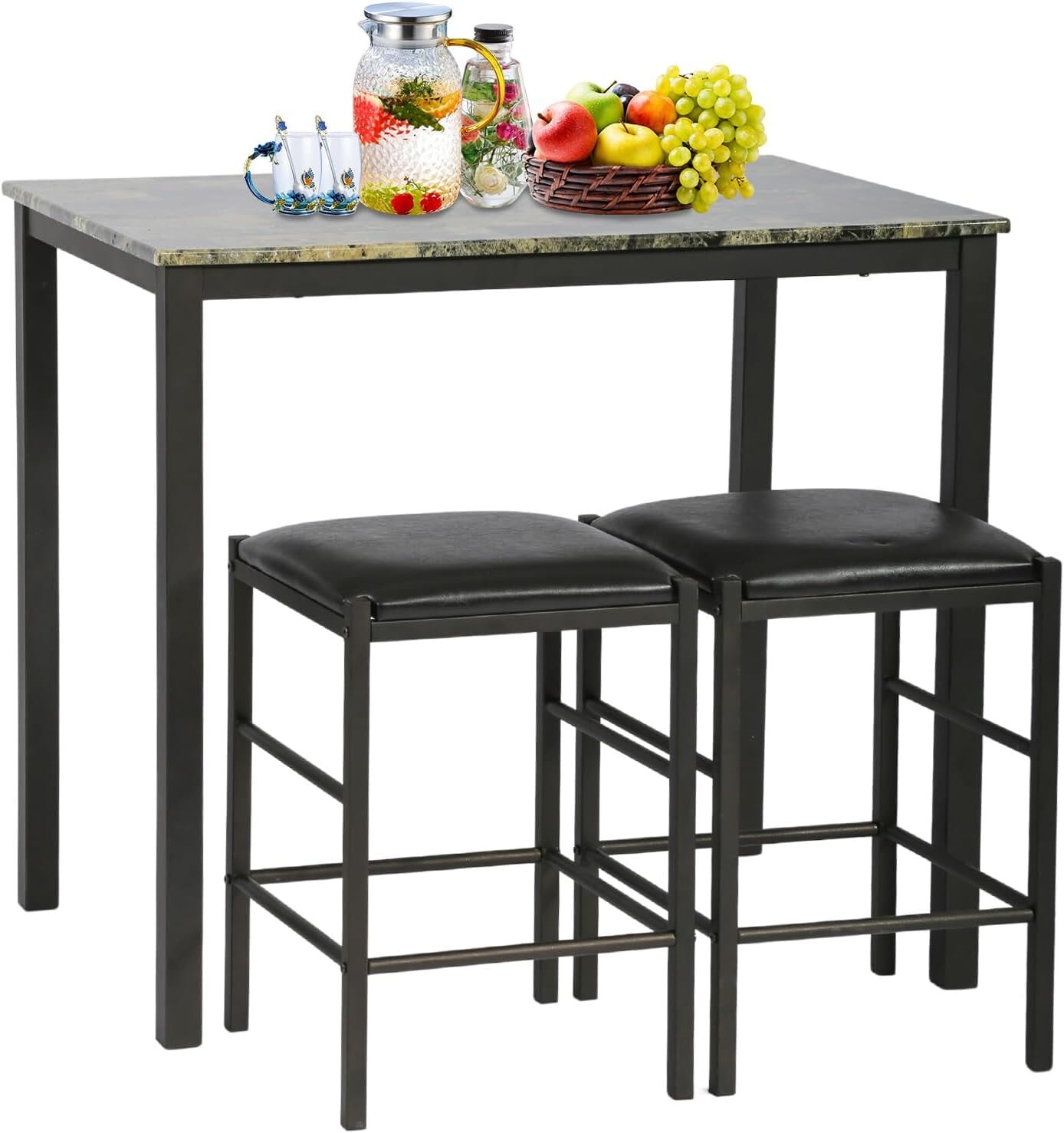 KYUTR Dining Table for 2, 3 Piece Counter Height Kitchen Table with 2 ...