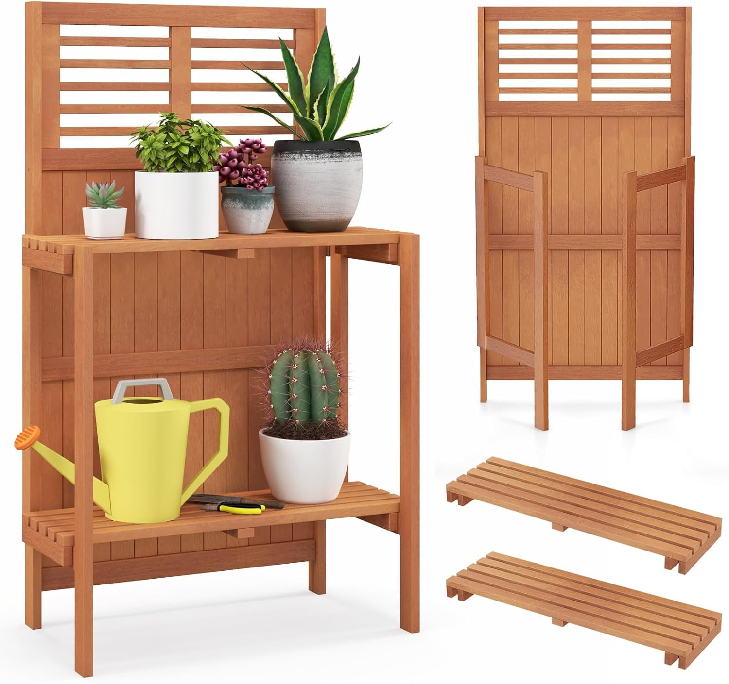 KYUTR Folding Potting Bench, 2-Tier Gardening Workstation w/Storage ...