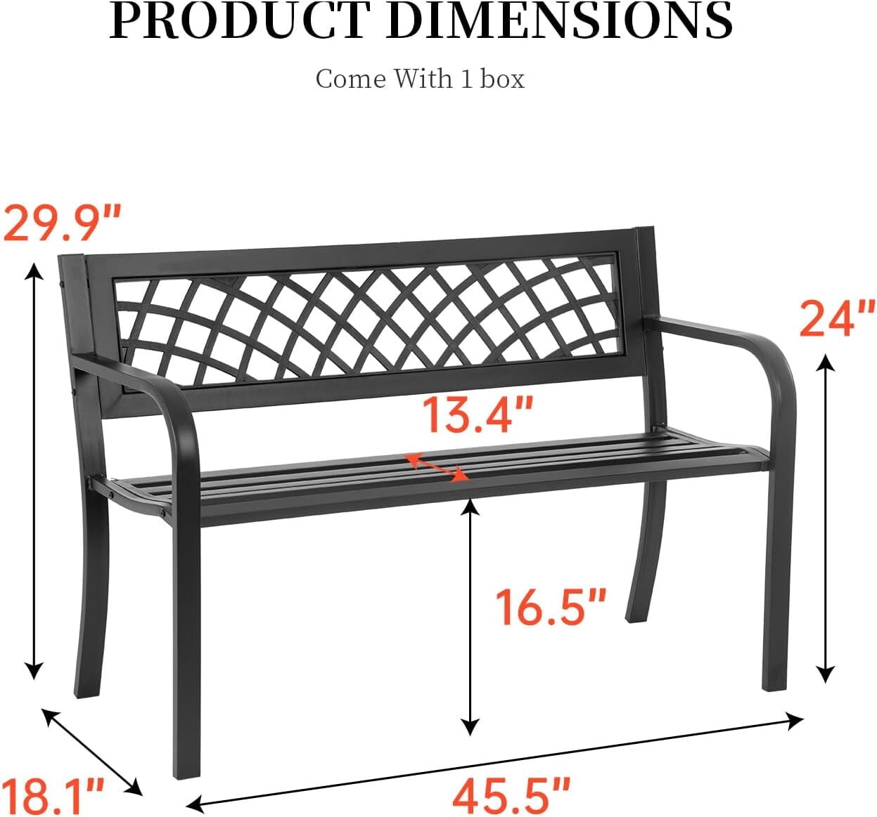 KYUTR Garden Bench,Outdoor Benches,Iron Steel Frame Patio Bench with ...