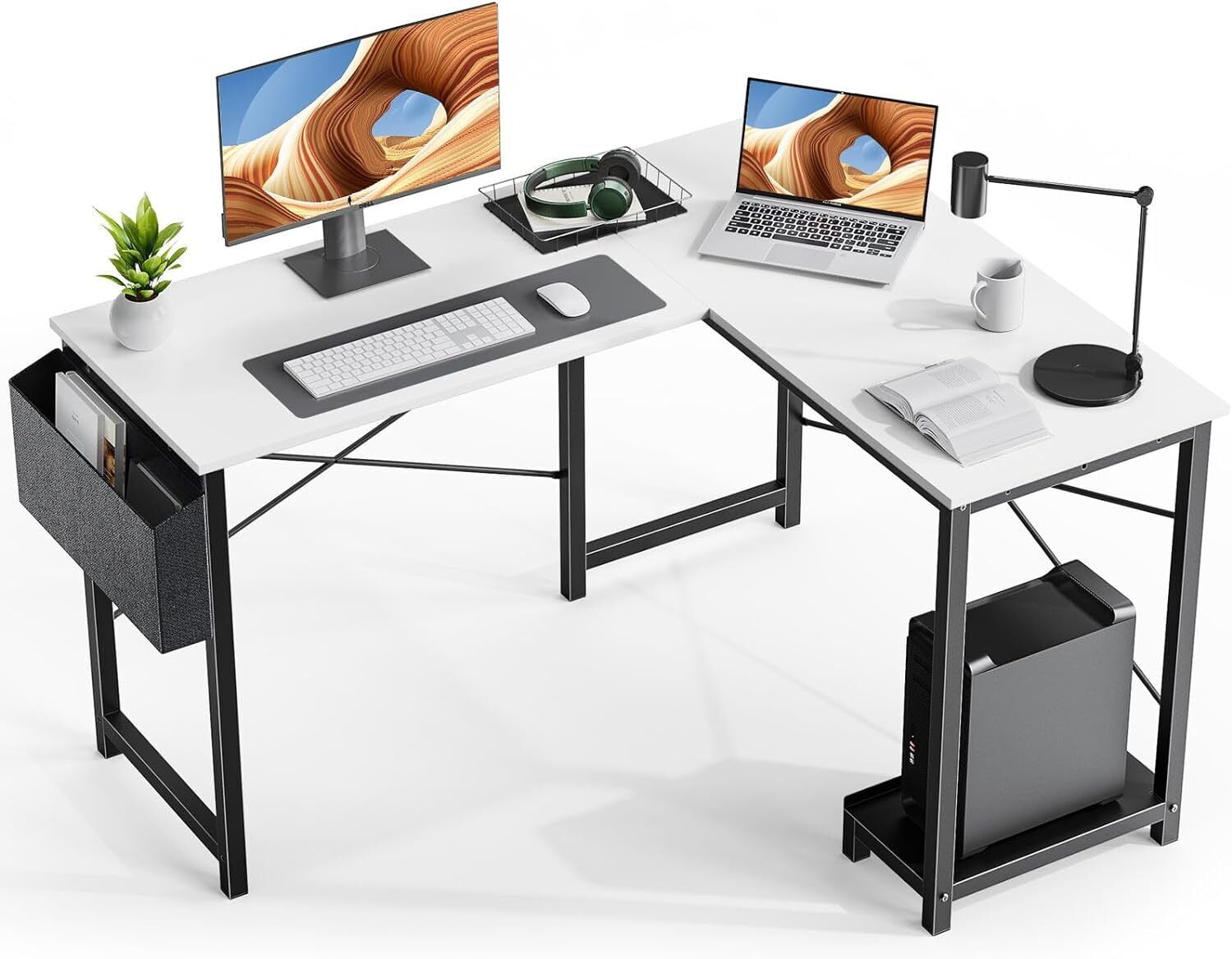 KYUTR L Shaped Desk Gaming Computer 50 Inch Reversible Corner Table PC ...