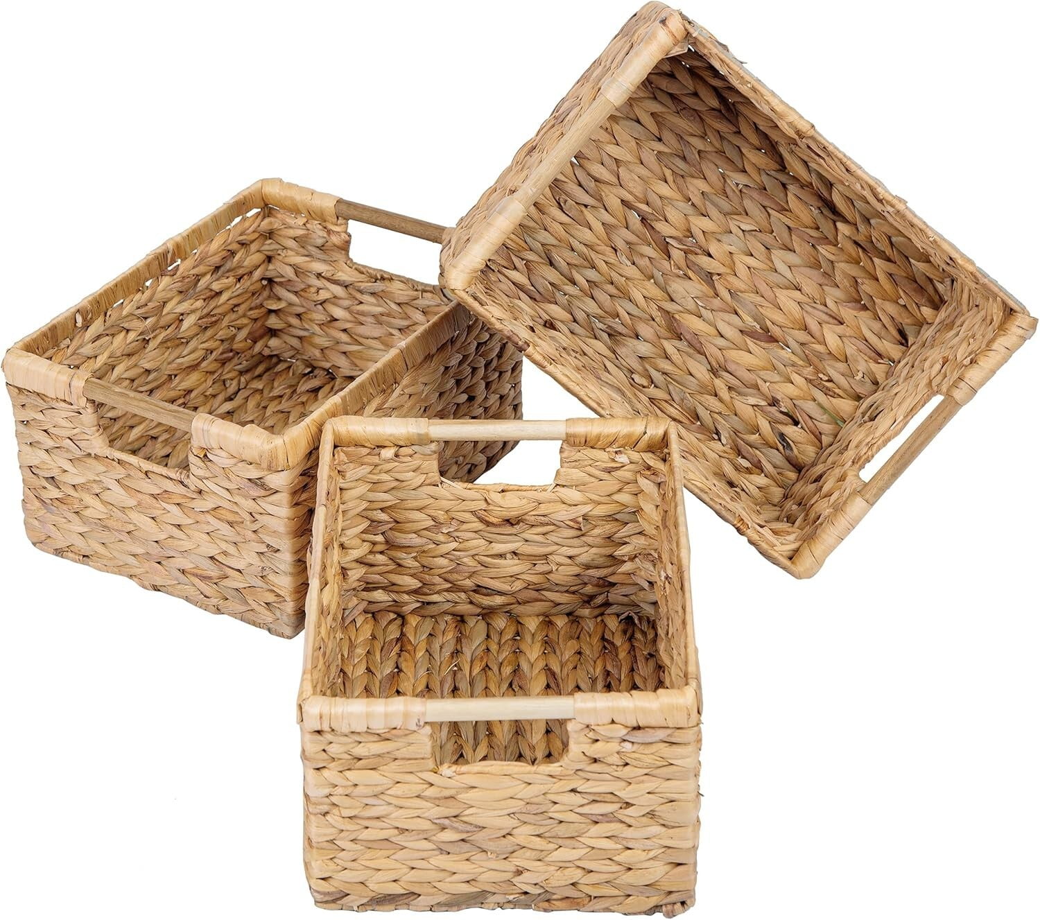KYUTR Large Wicker Basket Rectangular with Wooden Handles for Shelves ...