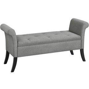 Ornavo Home Foldable Tufted Linen Large Long Bench Storage Ottoman Foot ...