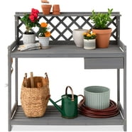 Topeakmart Outdoor Metal and Wooden Potting Bench Table, Gardening Work ...