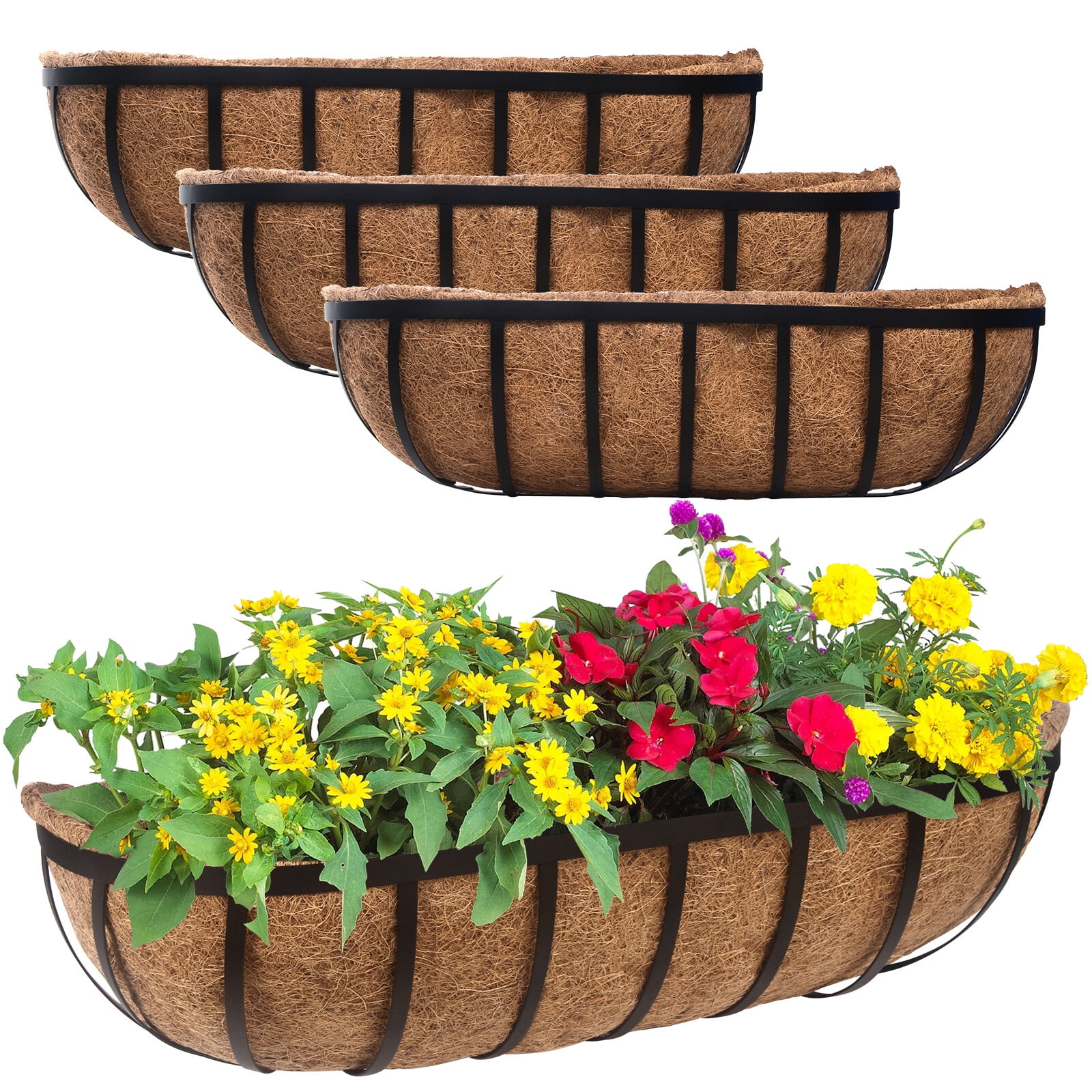 KYUTR Railing Planter Window Box 24" Horse Trough Planter with Coco ...