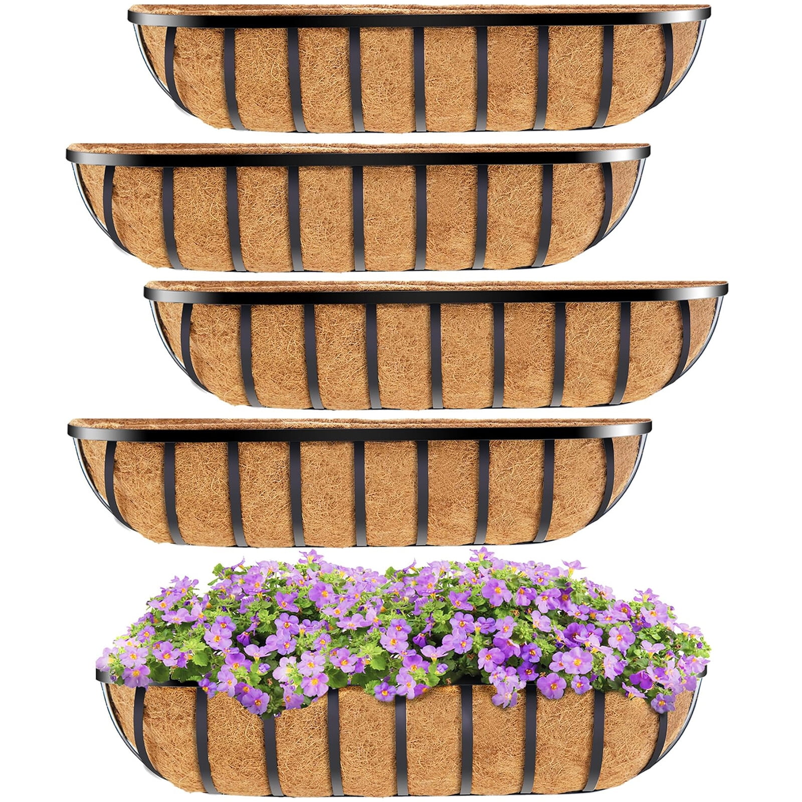 KYUTR Railing Planter Window Box 24" Horse Trough Planter with Coco ...