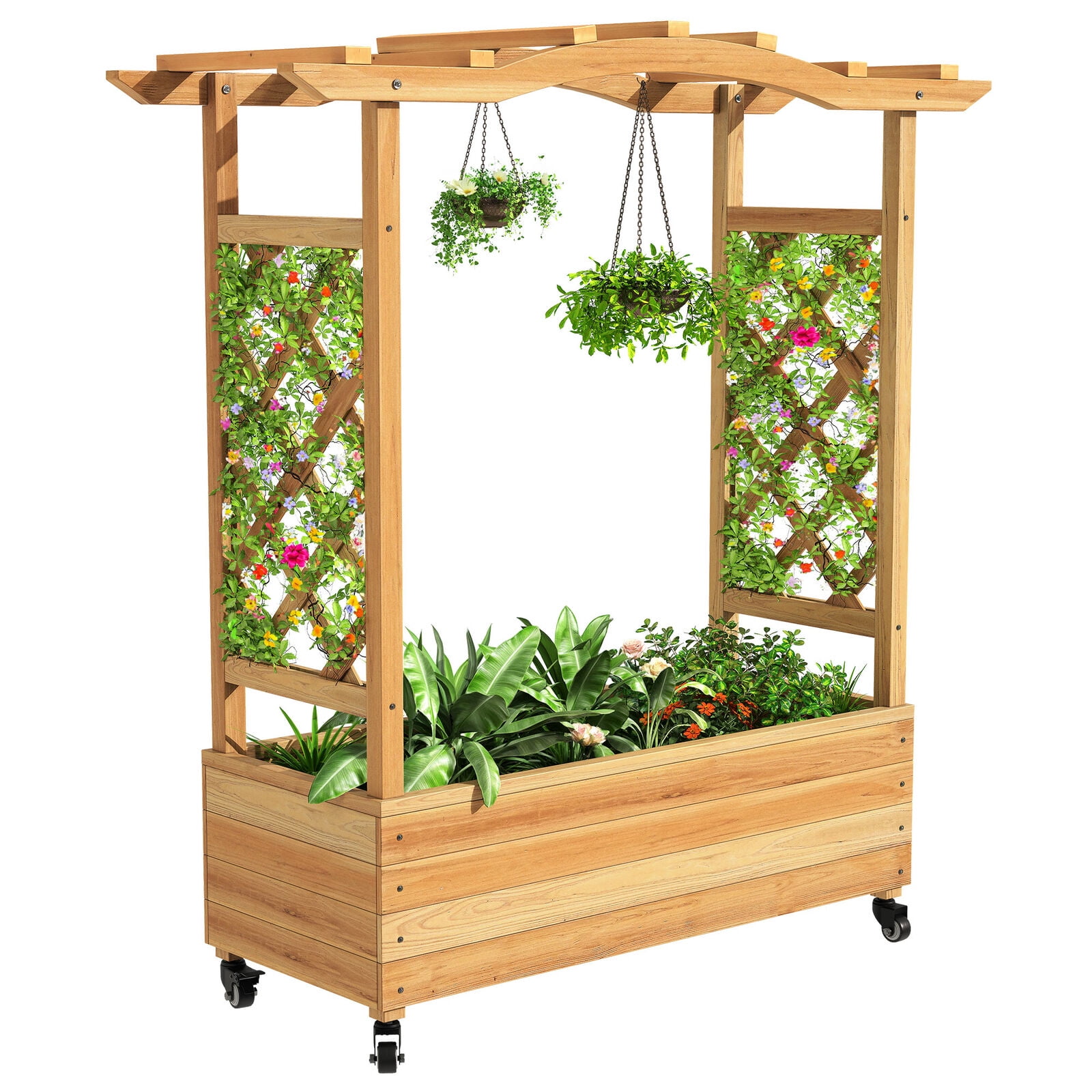KYUTR Raised Garden Bed with Trellis Movable, Weather Resistant Solid ...