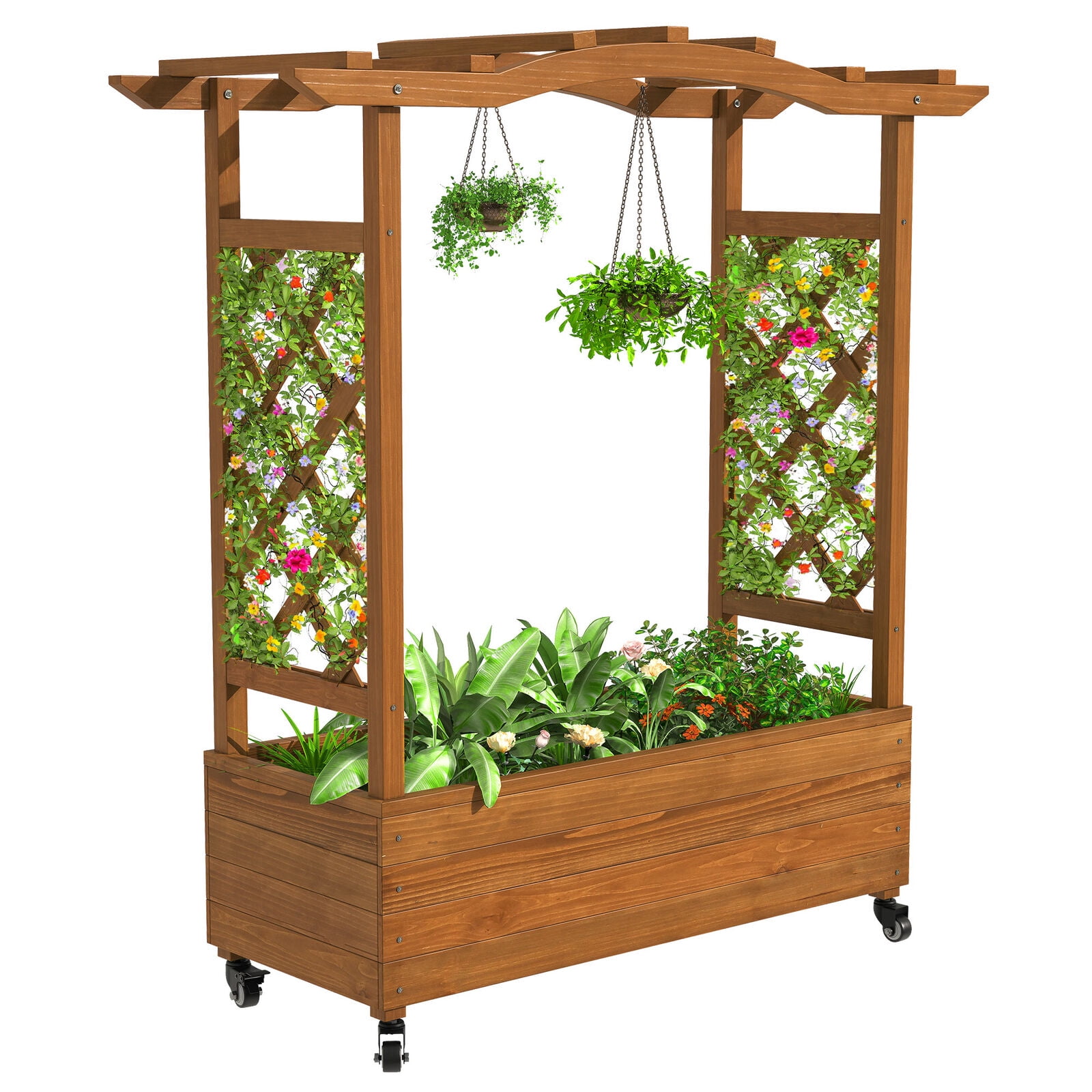 KYUTR Raised Garden Bed with Trellis Movable, Weather Resistant Solid ...