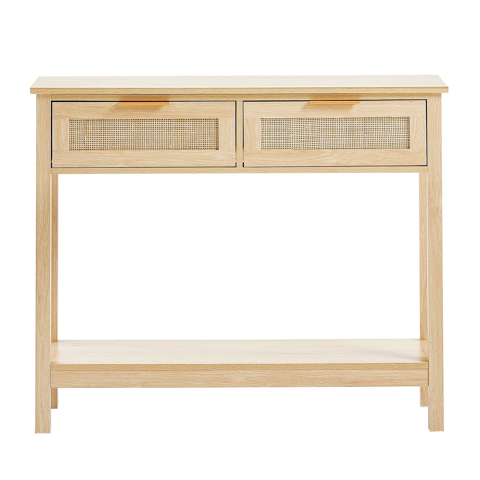 KYUTR Rattan Console Table with 2 Storage Drawers, Rattan Entryway ...