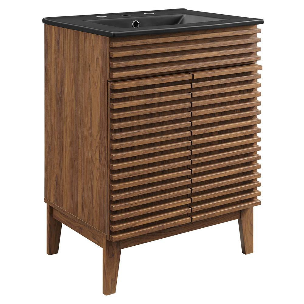 KYUTR Render Mid-Century Bathroom Vanity With Sink in Walnut Black,24 ...