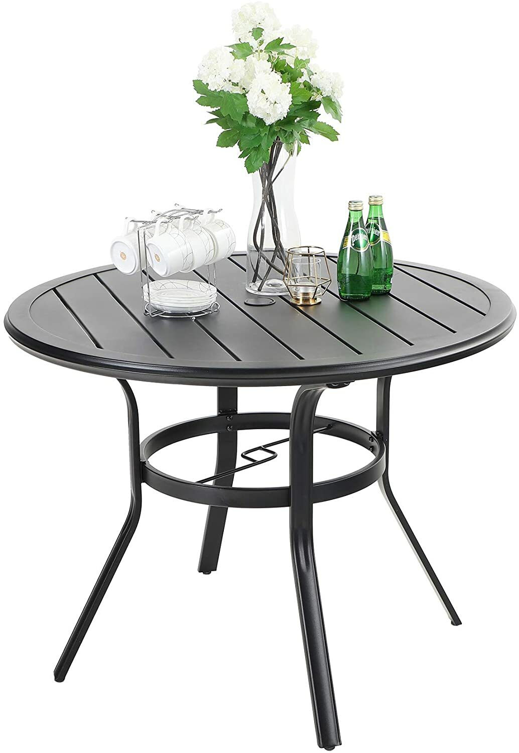 KYUTR Round Outdoor Patio Table, All Weather Wood Grain Outdoor Dining ...