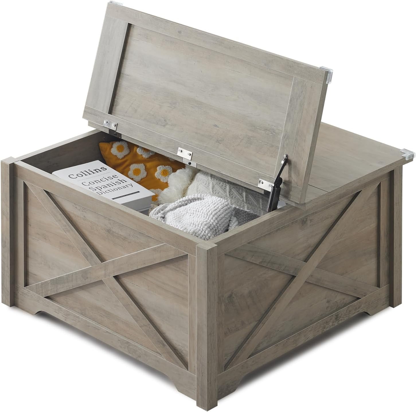 KYUTR Square Coffee Table with Storage, Farmhouse Rustic Gray Coffee ...