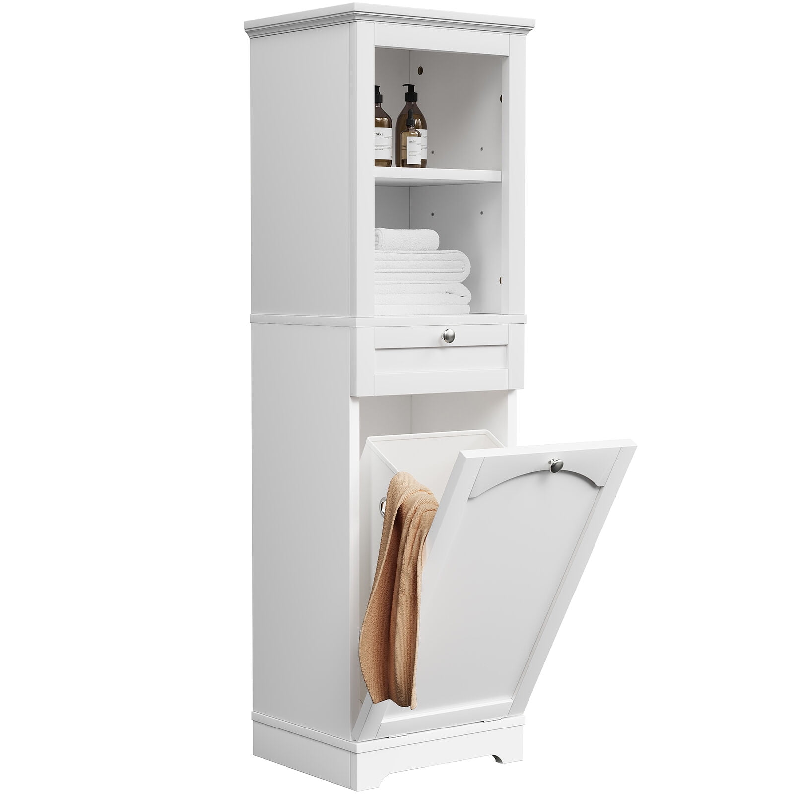 KYUTR Tilt Out Laundry Hamper, Laundry Hamper Cabinet with Shelf Hidden ...