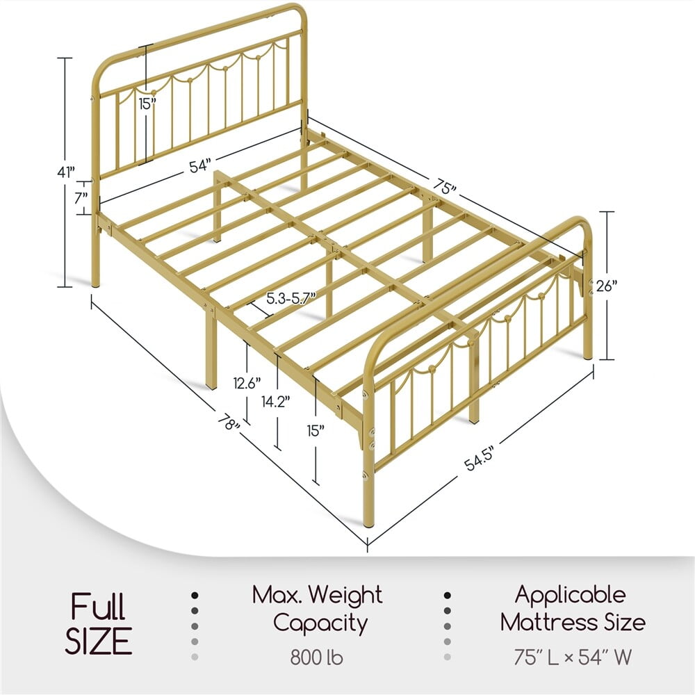 KYUTR Twin Metal Bed Frame with Vintage Headboard and Footboard, Heavy ...