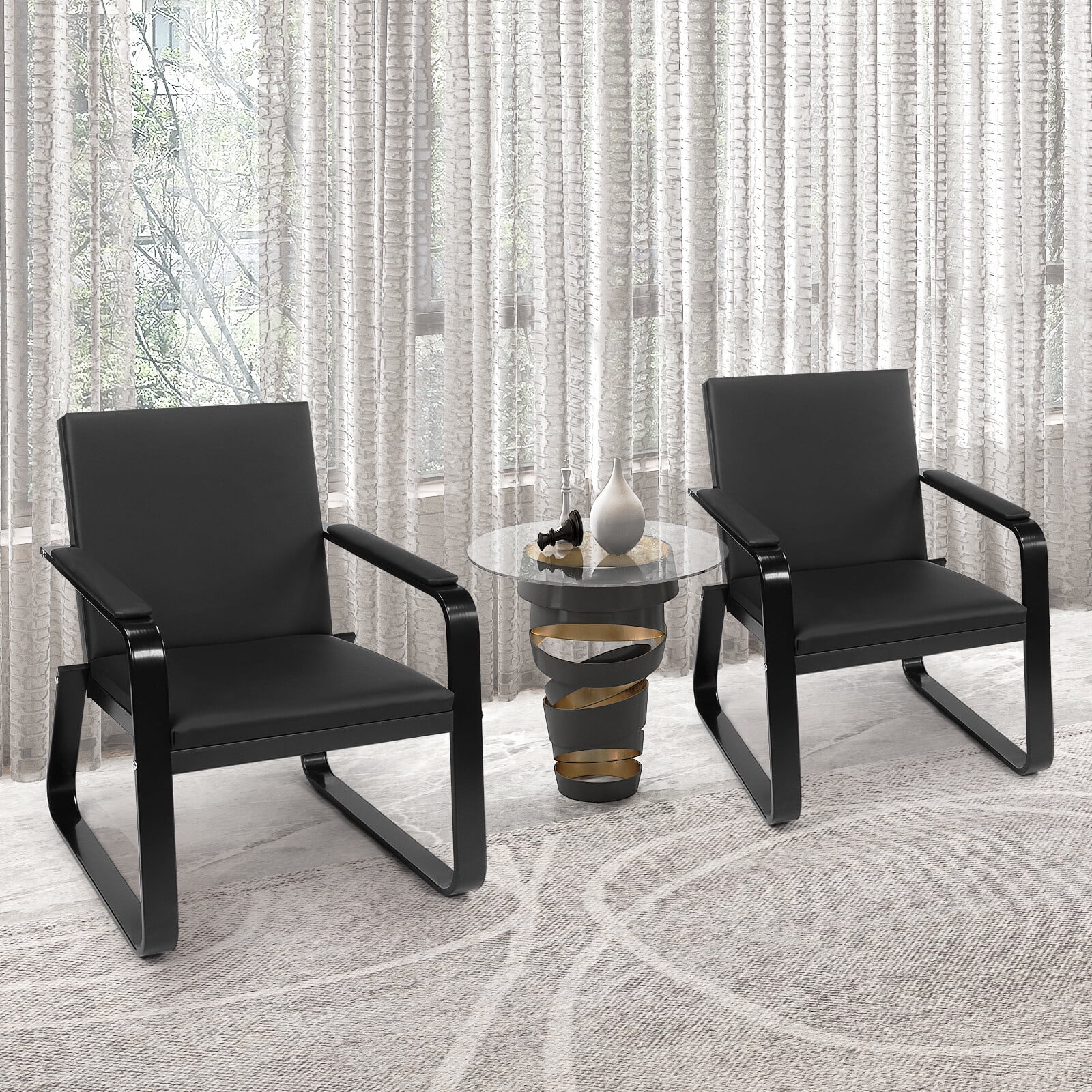 KYUTR Waiting Room Guest Chair with Padded Arms, PU Leather Office ...