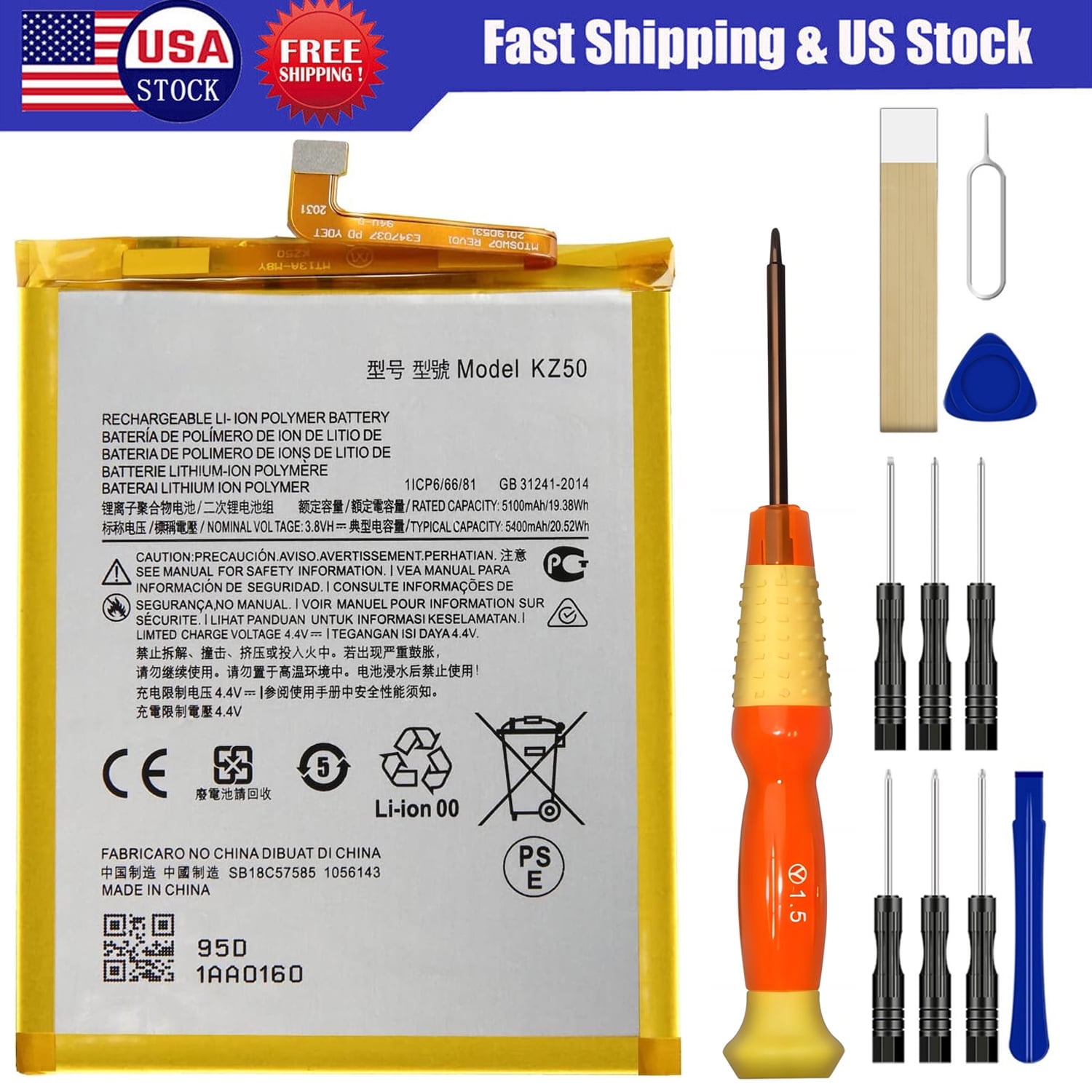KZ50 Replacement Battery 4.4v 5000mAh (Upgraded) for Motorola Moto G ...