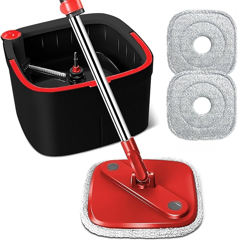 KZKR Spin Square Mop and ucket Set with 6 Repceale Microfier Pads and ...