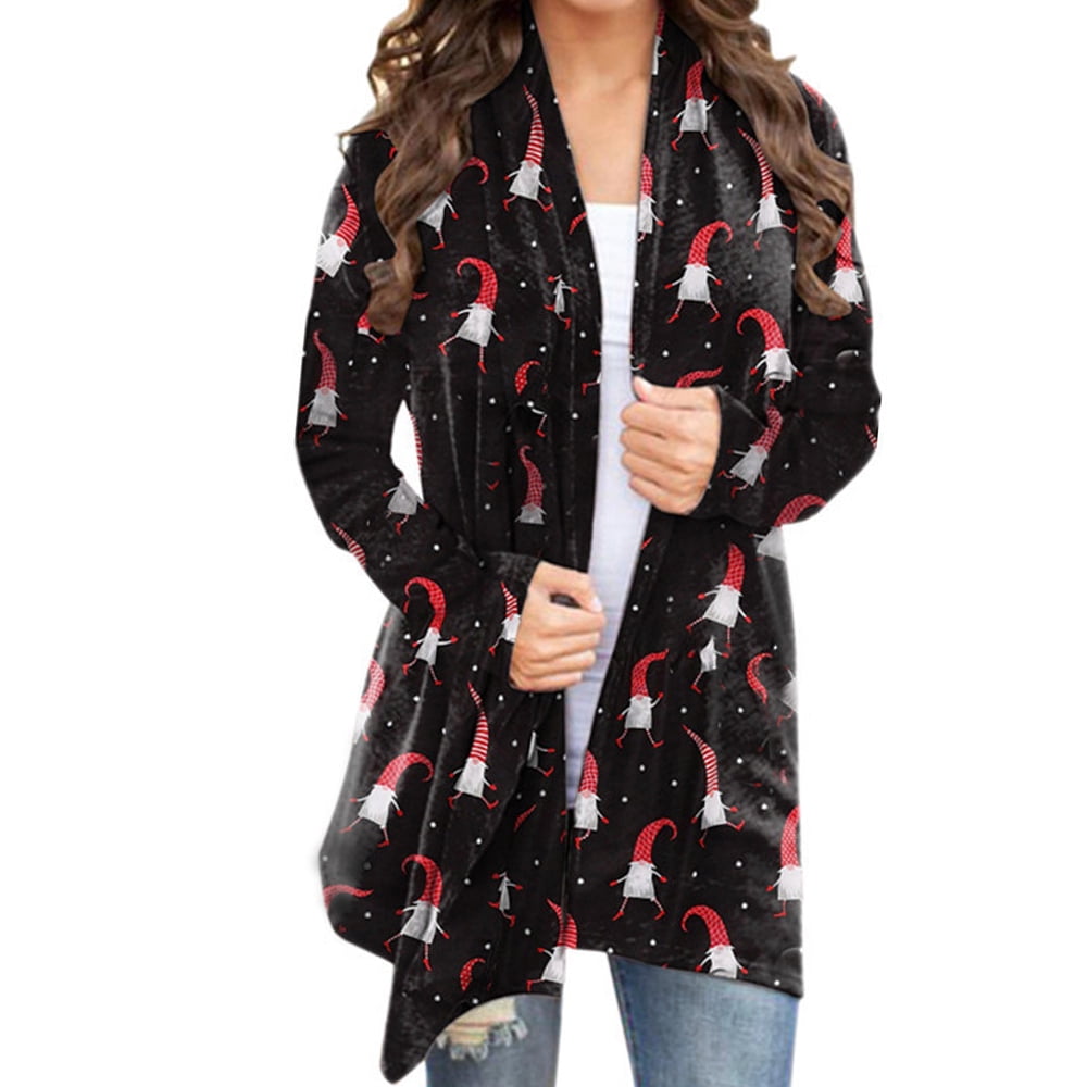 KZKR Women's Christmas Cardigan Snowflake Long Sleeve Open Front Knit ...