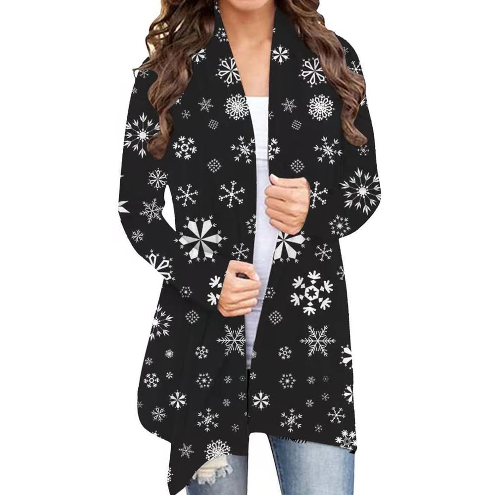 KZKR Women's Christmas Cardigan Snowflake Long Sleeve Open Front Knit ...