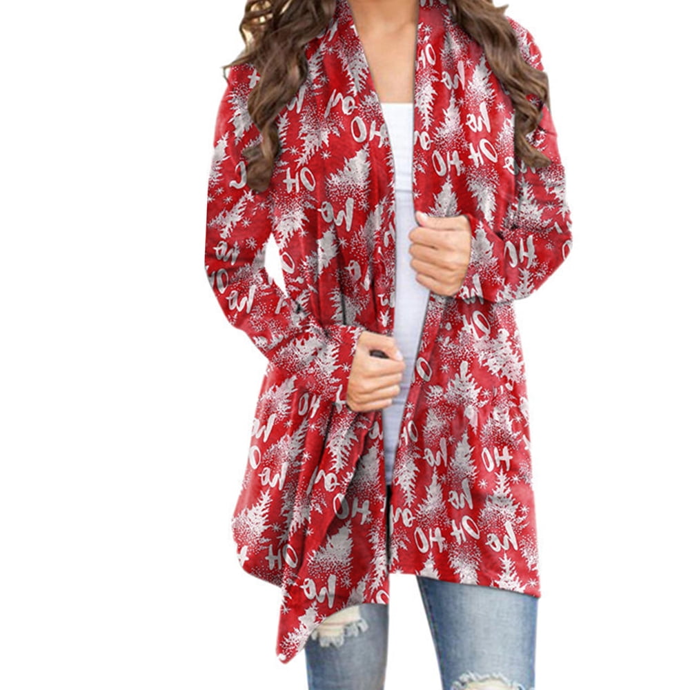 KZKR Women's Christmas Cardigan Snowflake Long Sleeve Open Front Knit ...