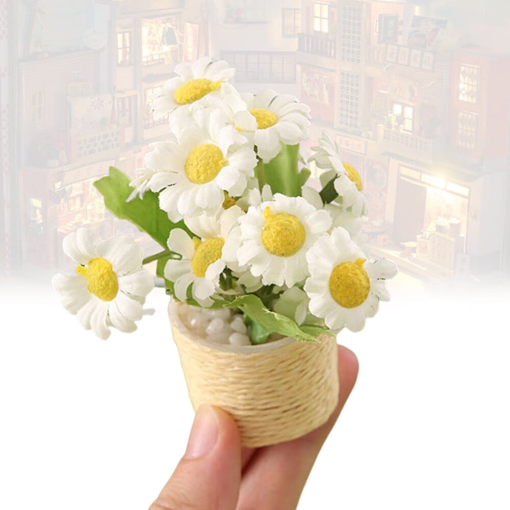 KZLO 1:12 Miniature Potted Plants Doll House, Daisy Flowers 1:8 Scale ...