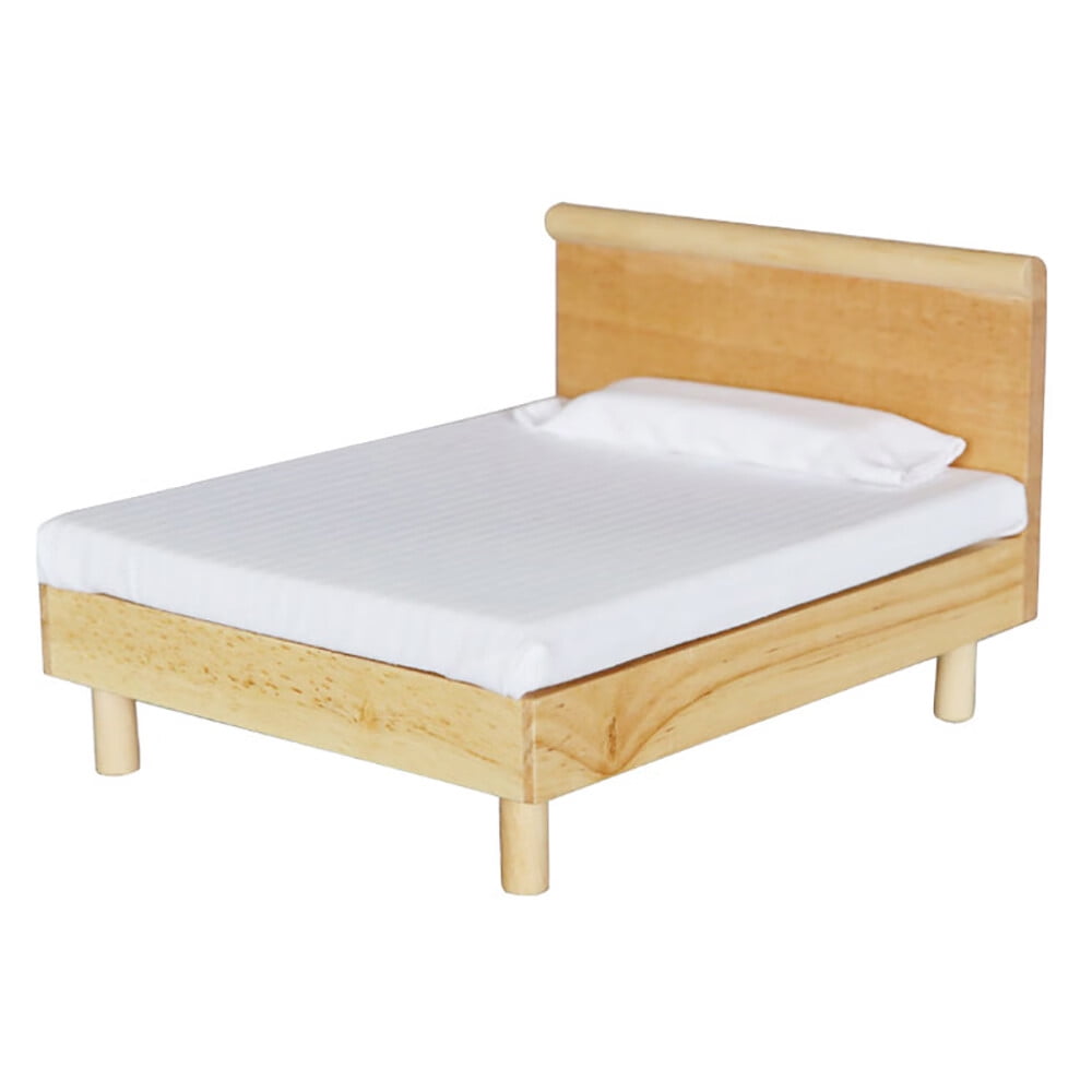 KZLO Dollhouse Accessories, Bed Realistic Wood Miniature Mini Double ...