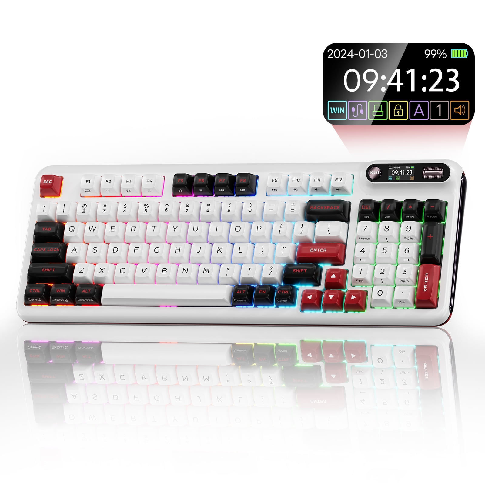 KZZI Z98 USB Computer Keyboard - 94Keys Mechanical Keyboard w/Smart Display & Knob, 98% Wireless ...