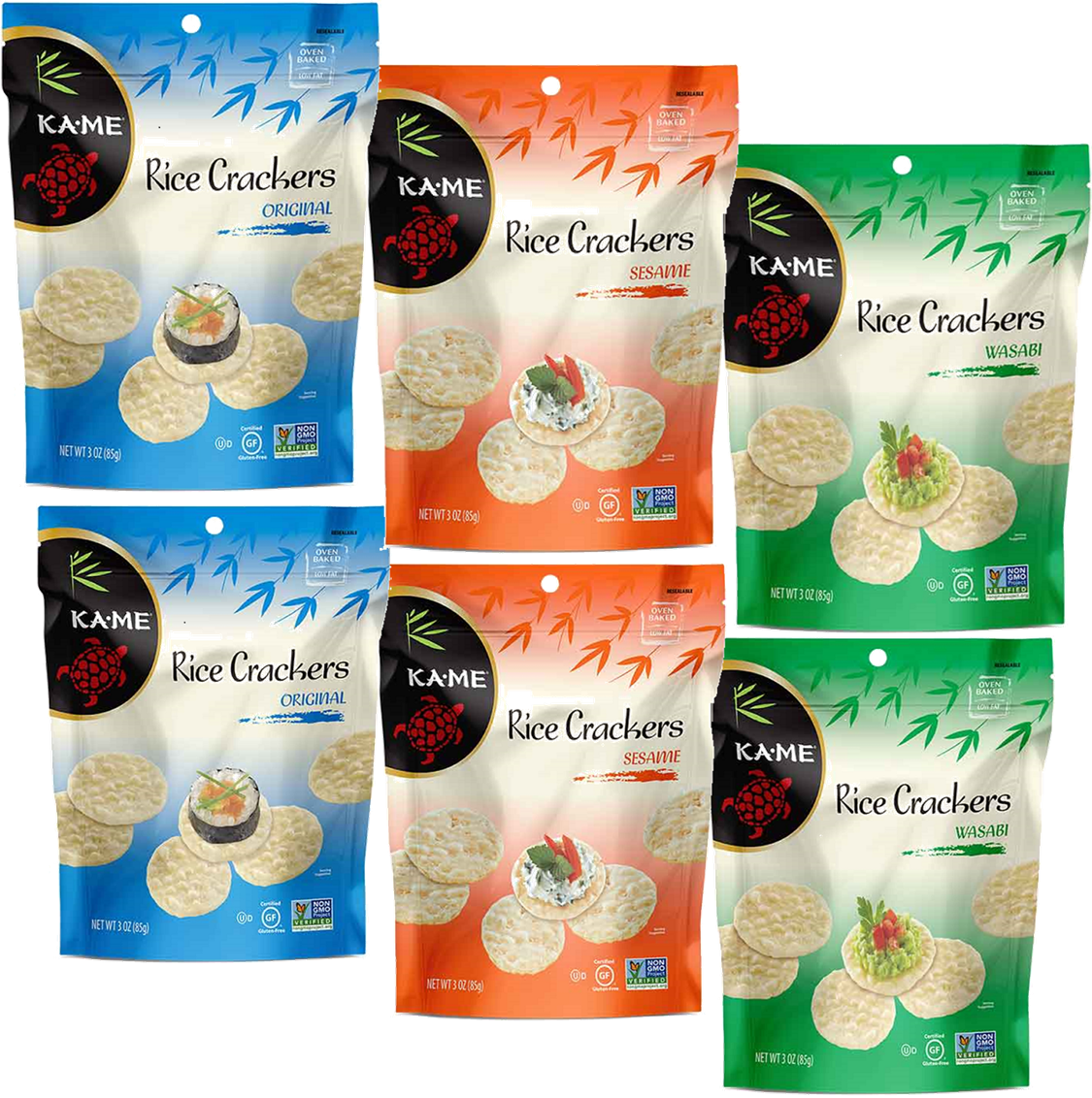 Ka-Me Original, Sesame & Wasabi Rice Crackers, Variety 6-Pack 3 oz ...