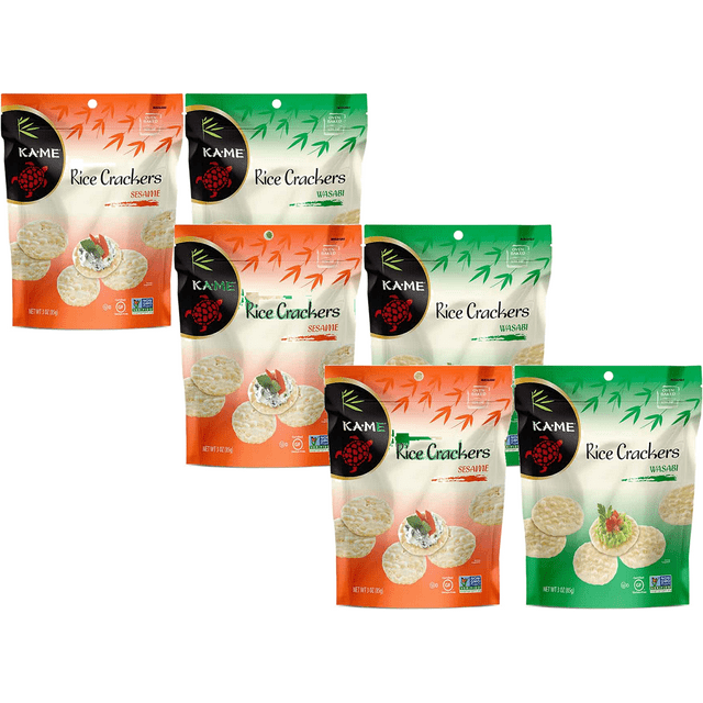Ka-Me Sesame & Wasabi Rice Crackers, Non-GMO, Variety 6-Pack 3 oz. Bags ...